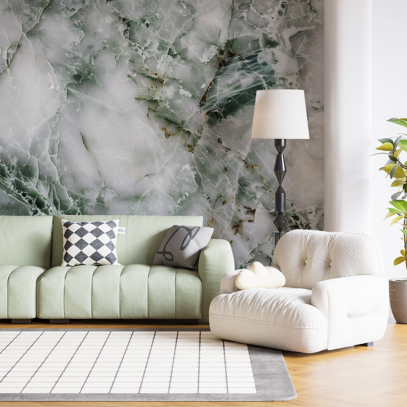 While and Green Marble Mural - Natural Marble Wallpaper