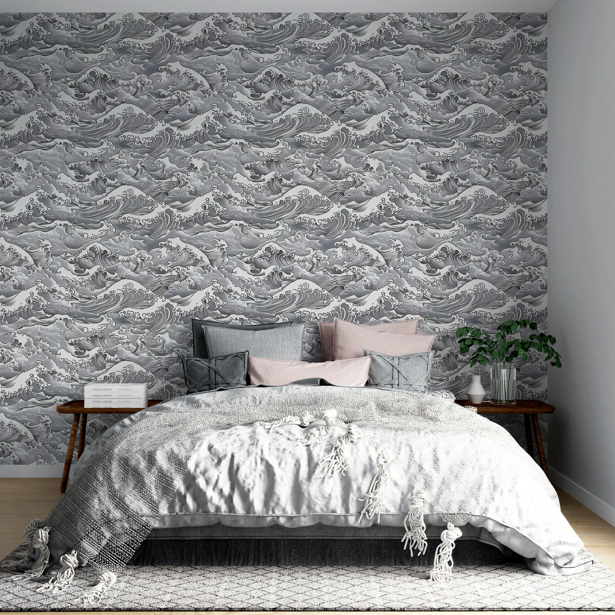 Grey Ocean Waves Wallpaper - Nautical Grey Wallpaper