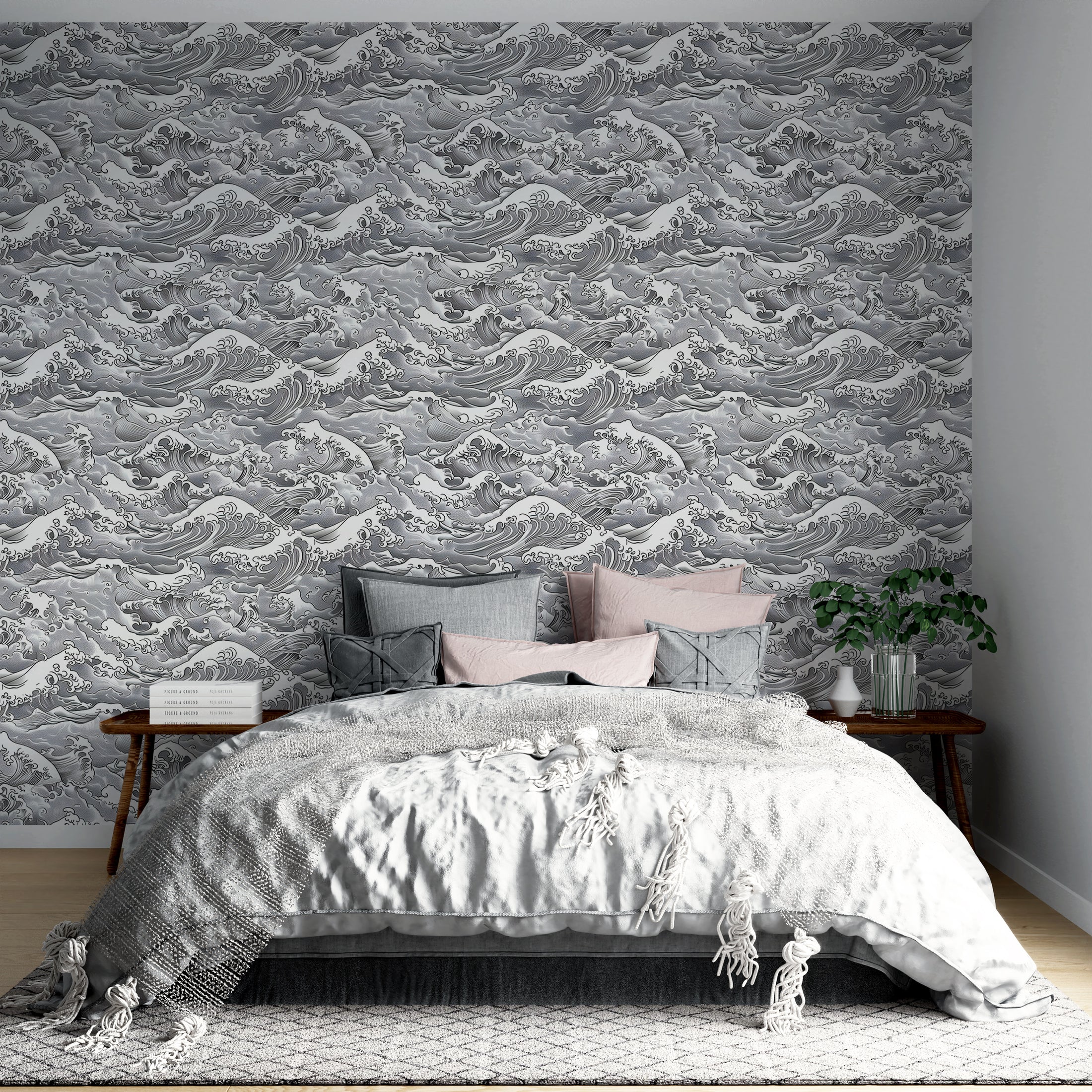 Grey Ocean Waves Wallpaper - Nautical Grey Wallpaper