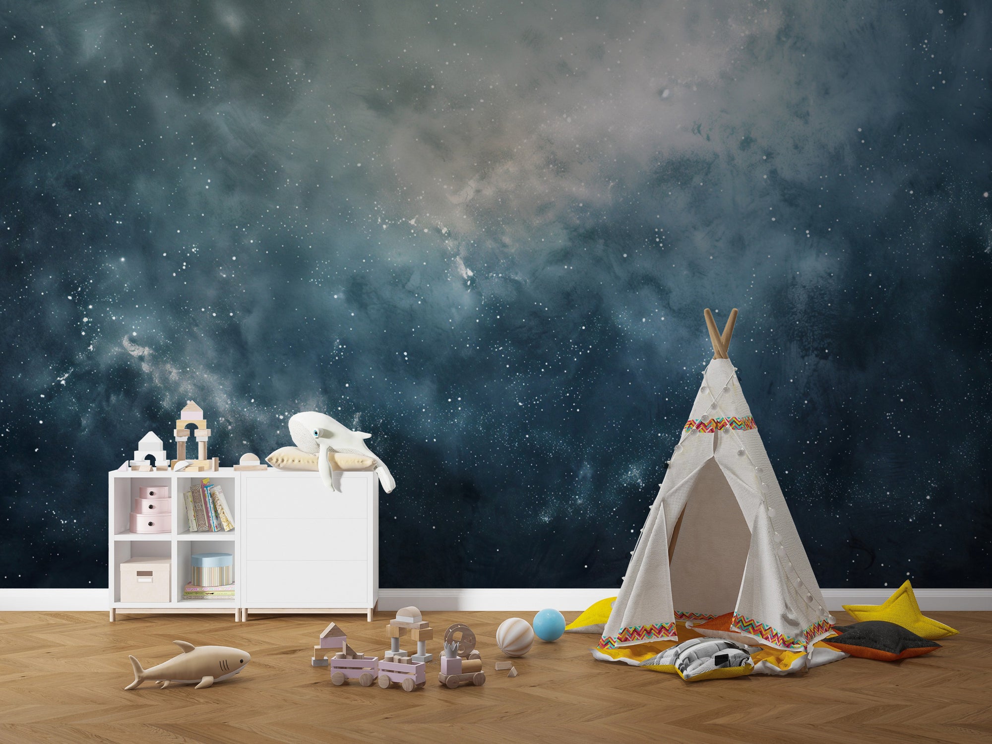 Starry Space Wall Mural - Nursery Dark Starry Night Wallpaper