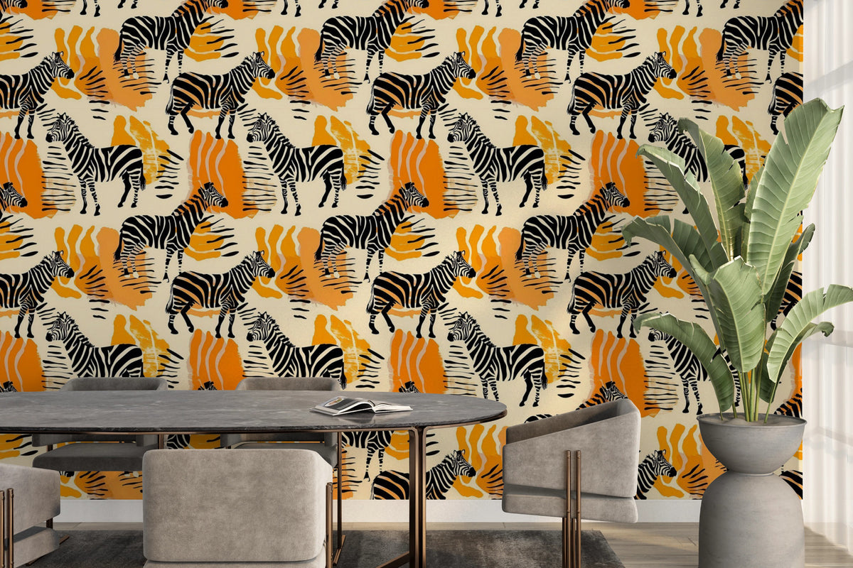 Zebra Print Wallpaper - Peel and Stick Orange Safari Wallpaper