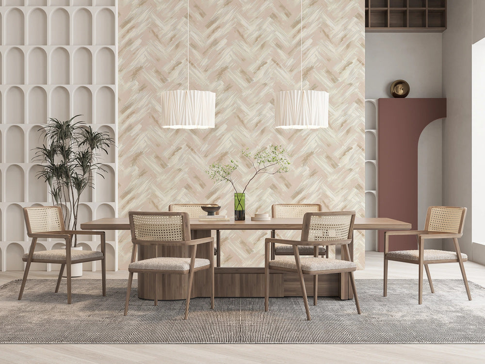 Beige Herringbone Wallpaper - Light Scandinavian Neutral Wallpaper
