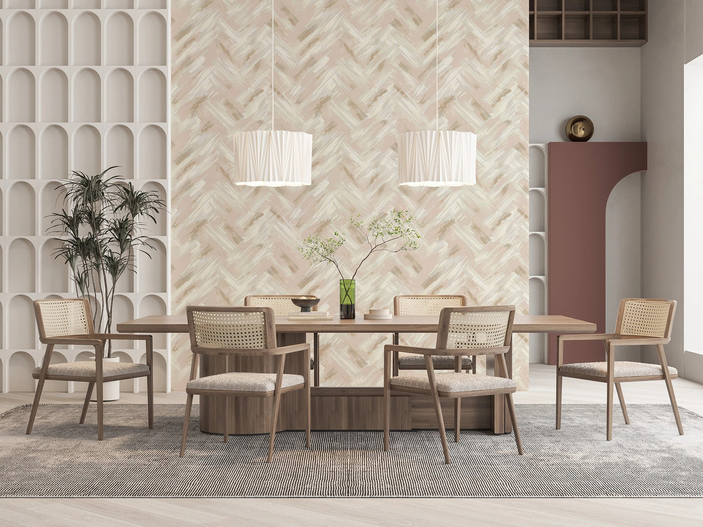 Beige Herringbone Wallpaper - Light Scandinavian Neutral Wallpaper