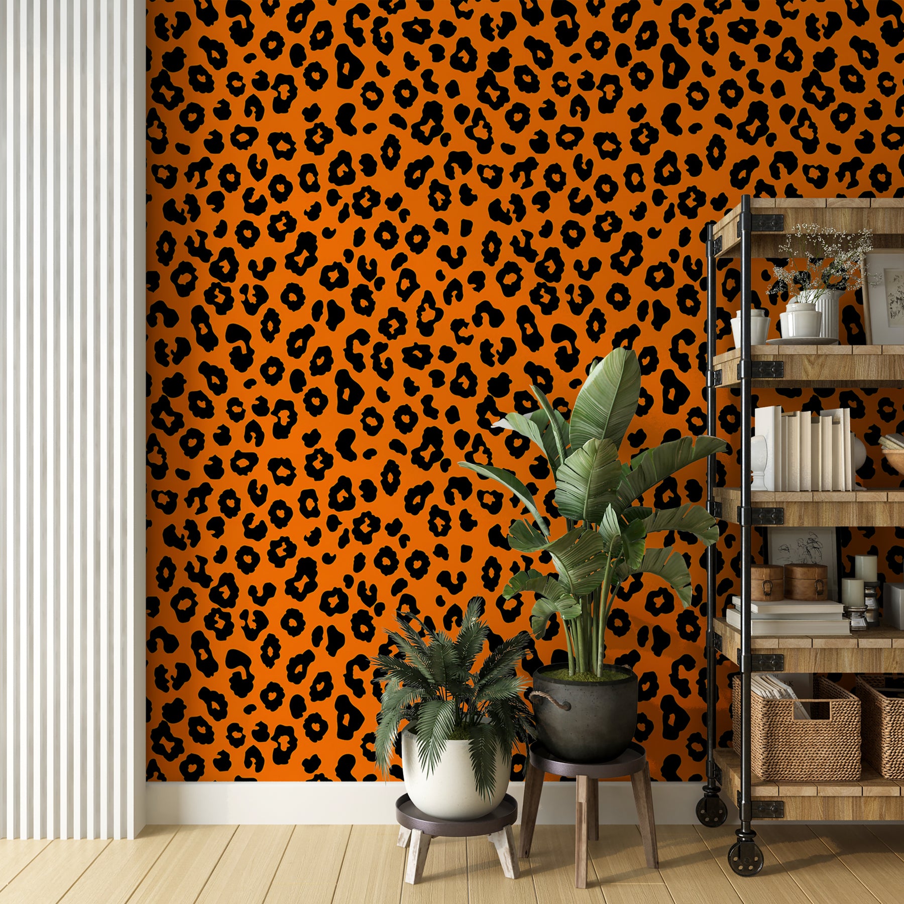 Bright Orange Leopard Print Wallpaper - Colorful Animal Pattern Decor