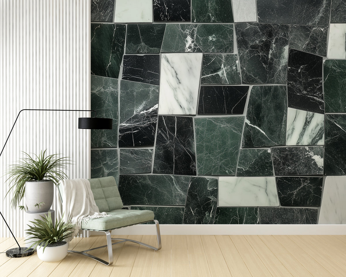 Green and Grey Marble Mural - Marble Tiles Wallpaper