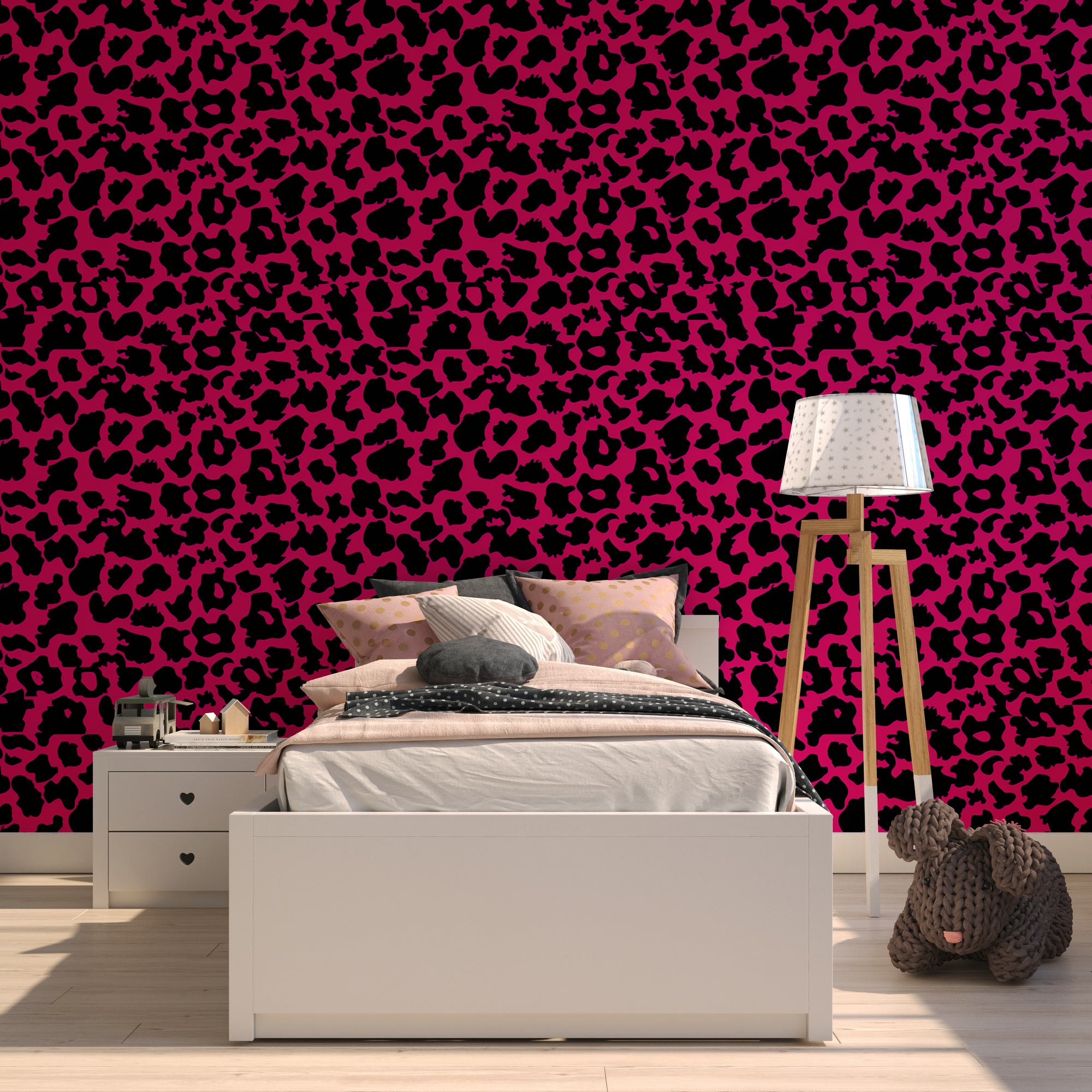 Neon Pink Leopard Print Wallpaper - Abstract Animal Skin Pattern Decor