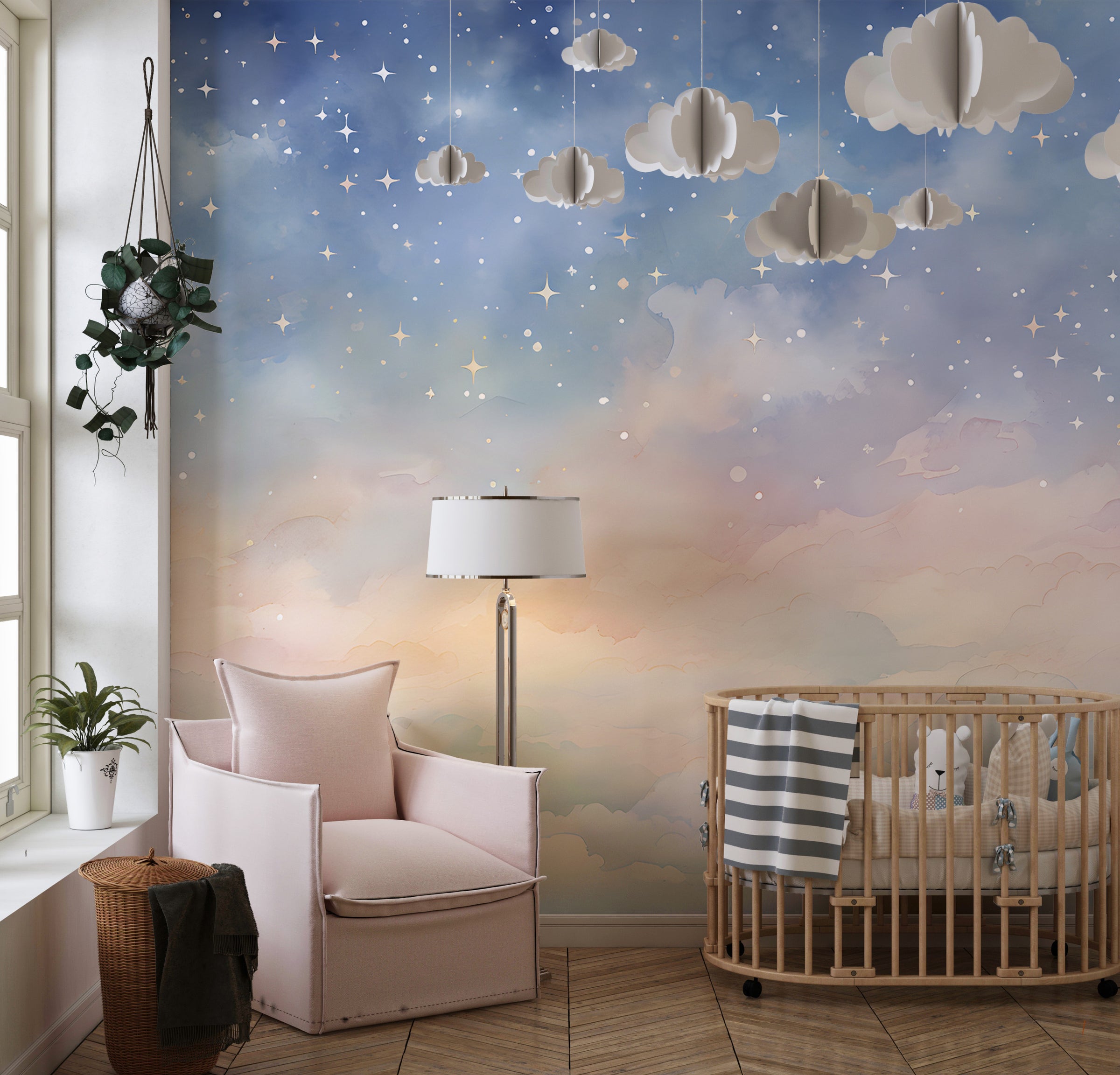 Stars In The Sky Mural - Watercolor Pastel Wallpaper