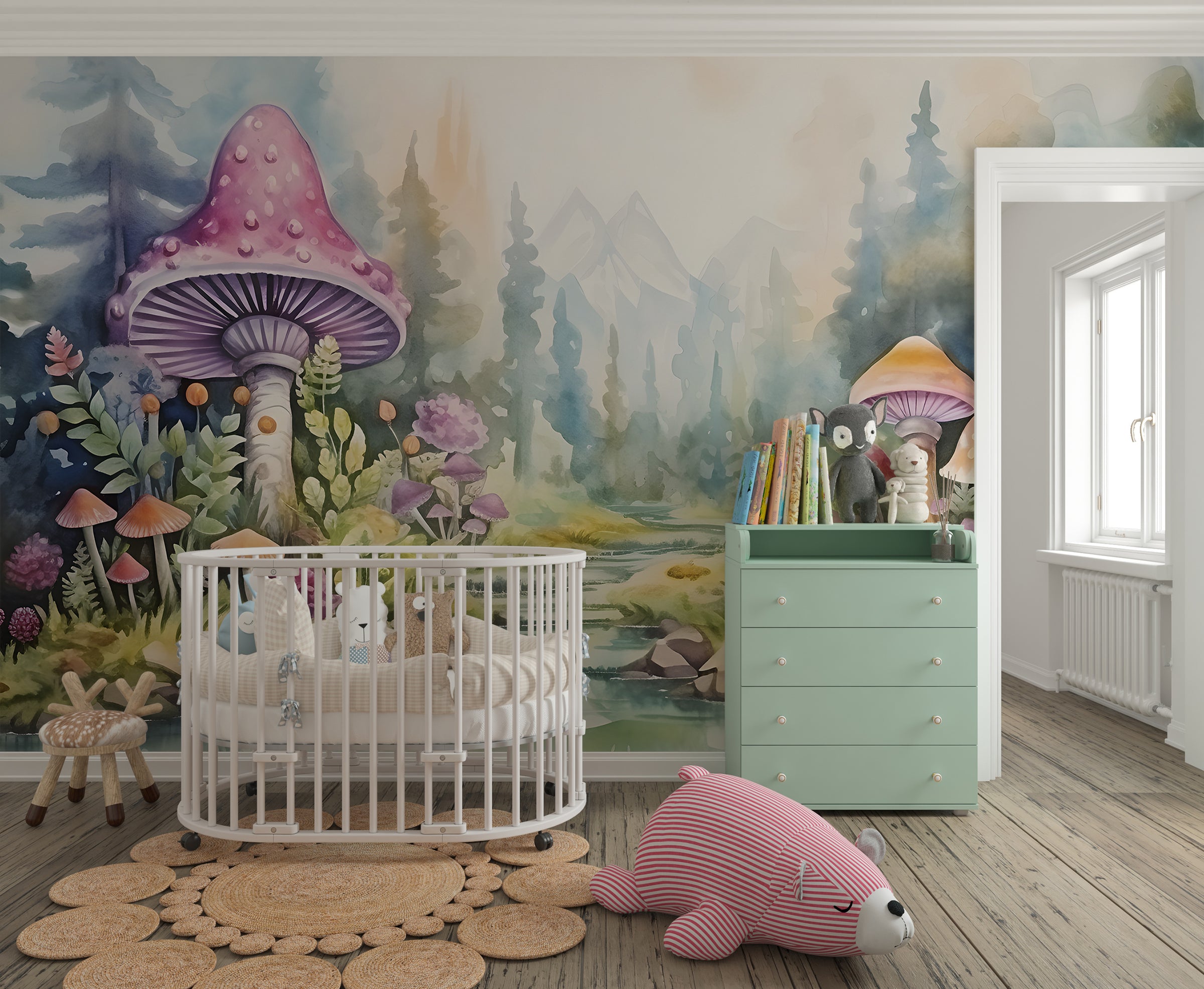 Watercolor Mushrooms Mural - Fairy Forest Wallpaper