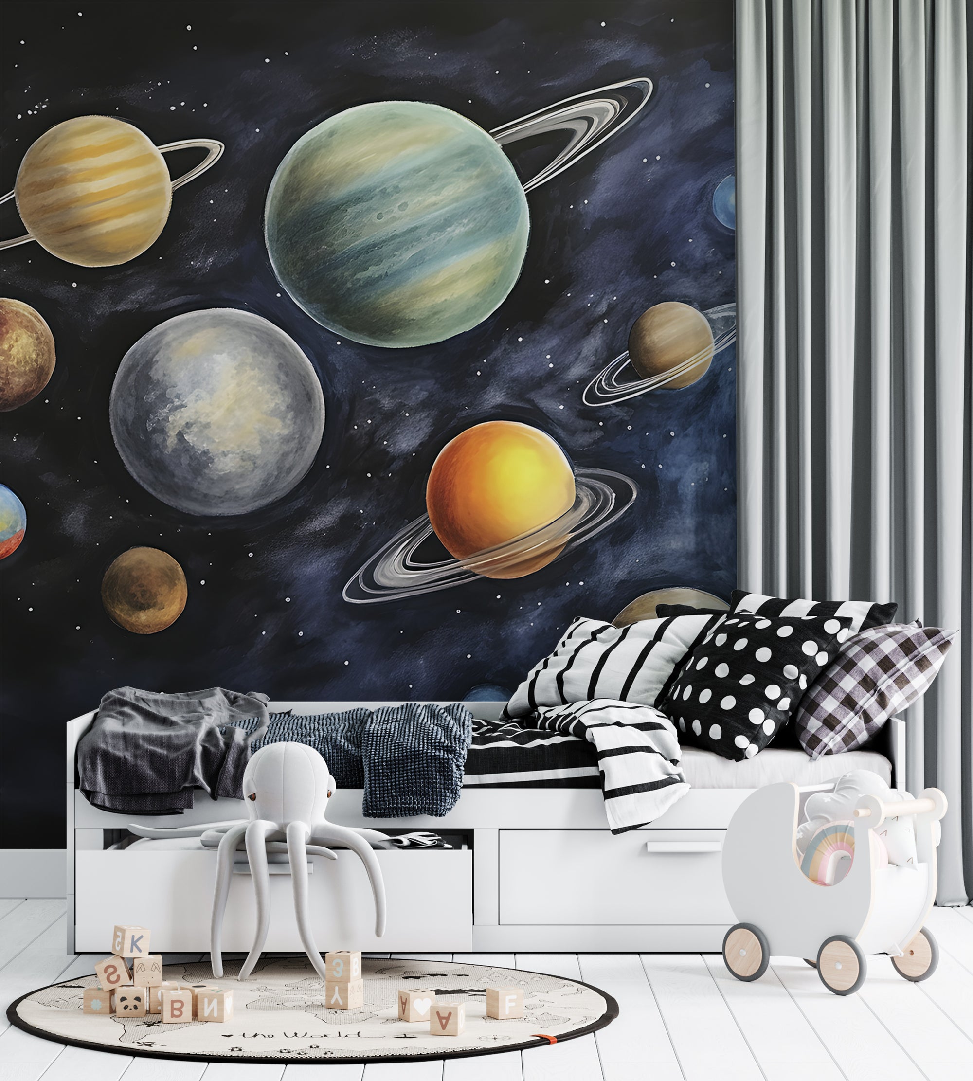 Solar System Mural - Watercolor Planets Wallpaper