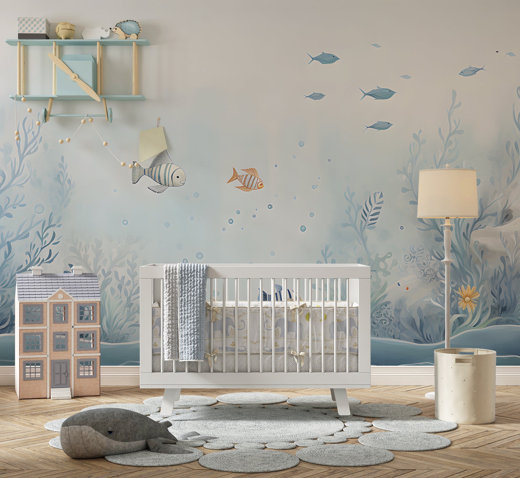 Under the Ocean Mural - Watercolor Underwater Wallpaper