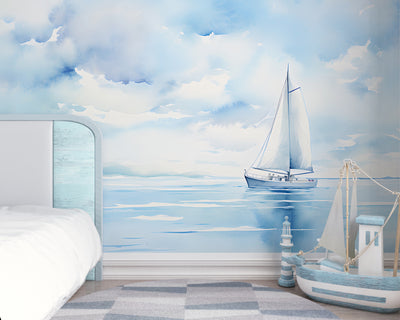 Sailboat Mural - Watercolor Ocean Mural