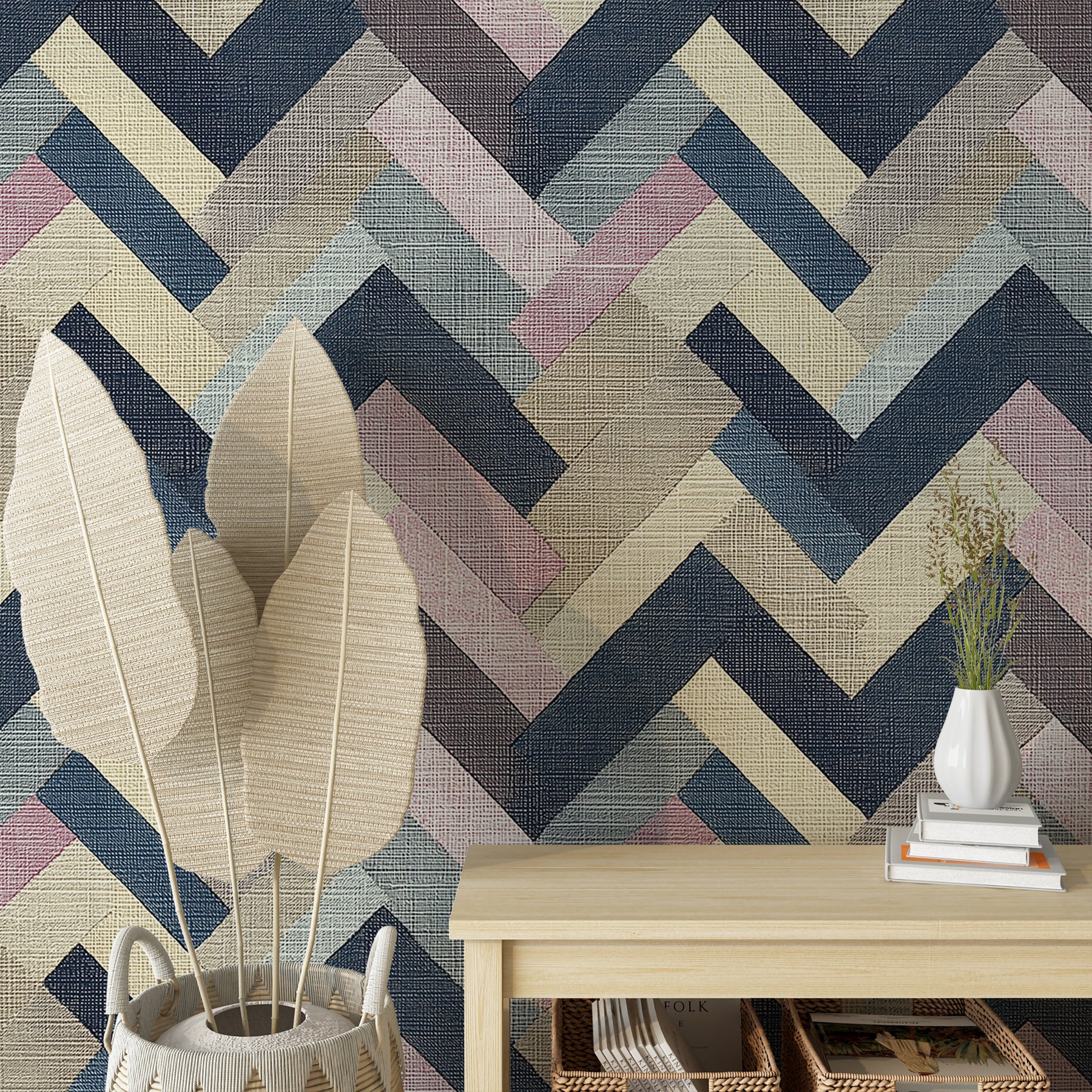 Minimalist Herringbone Wallpaper - Pastel Colors Neutral Wallpaper