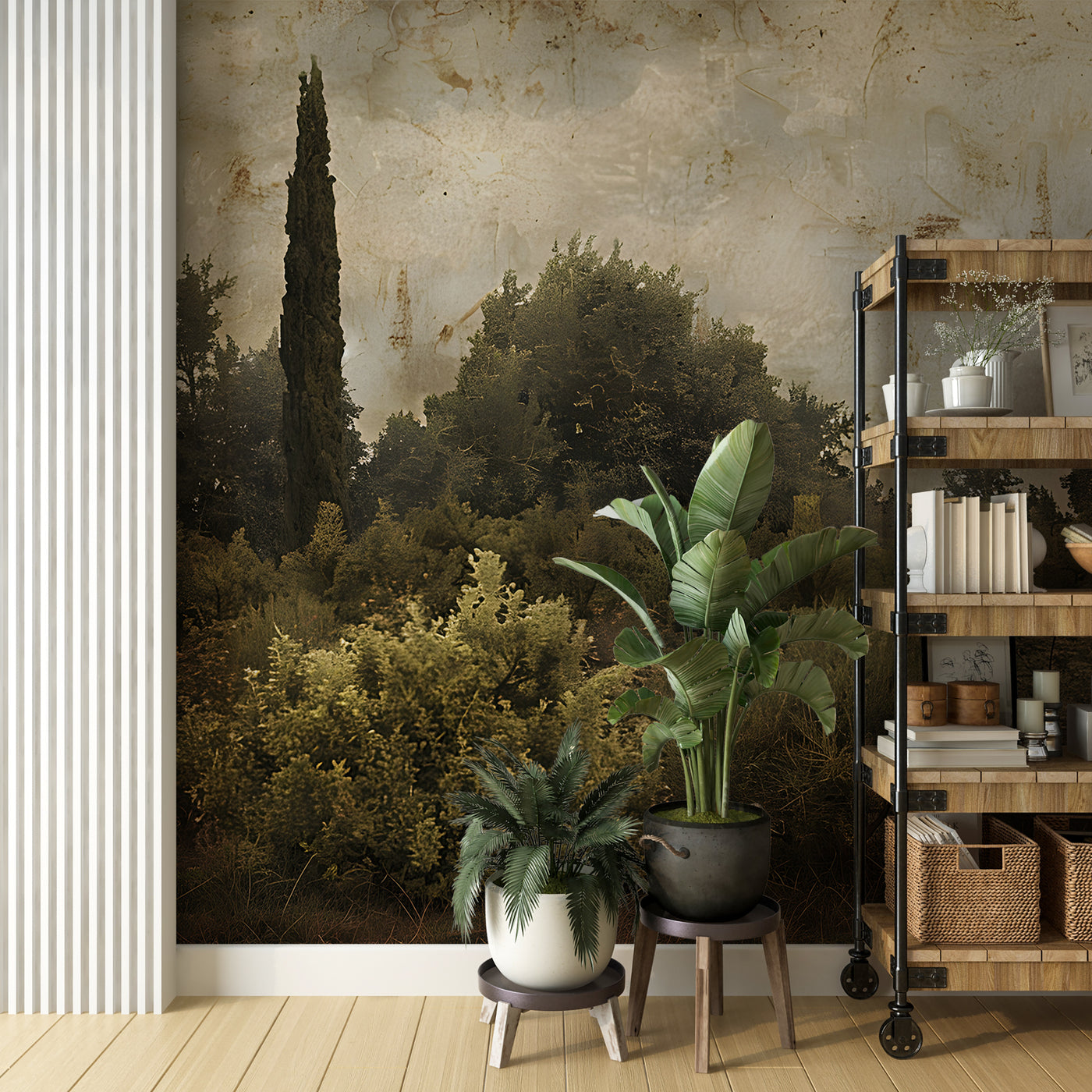 Vintage Botanical Wallpaper - Bushes and Trees Classic Wall Decor