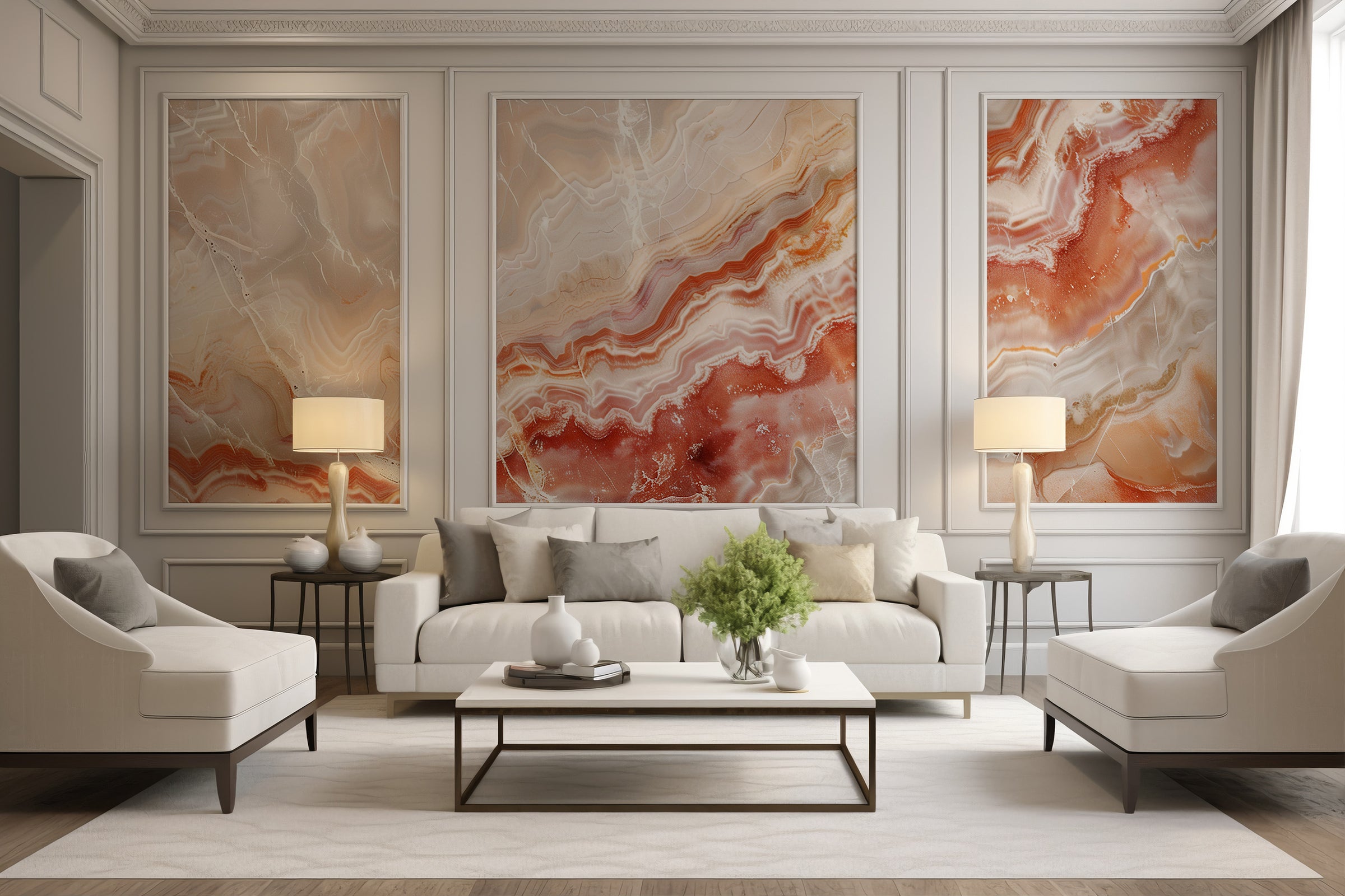 Peach Marble Wallpaper - Beige and Orange Marble Mural