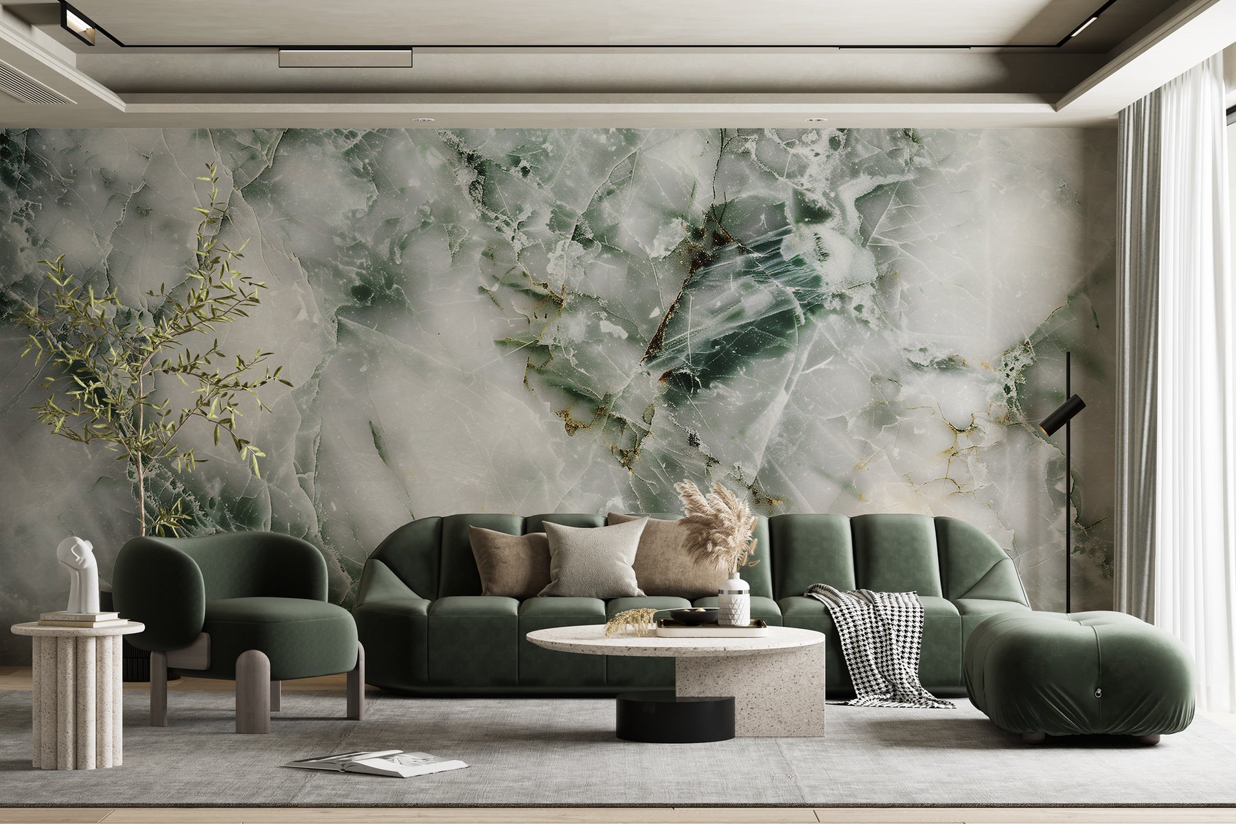 While and Green Marble Mural - Natural Marble Wallpaper