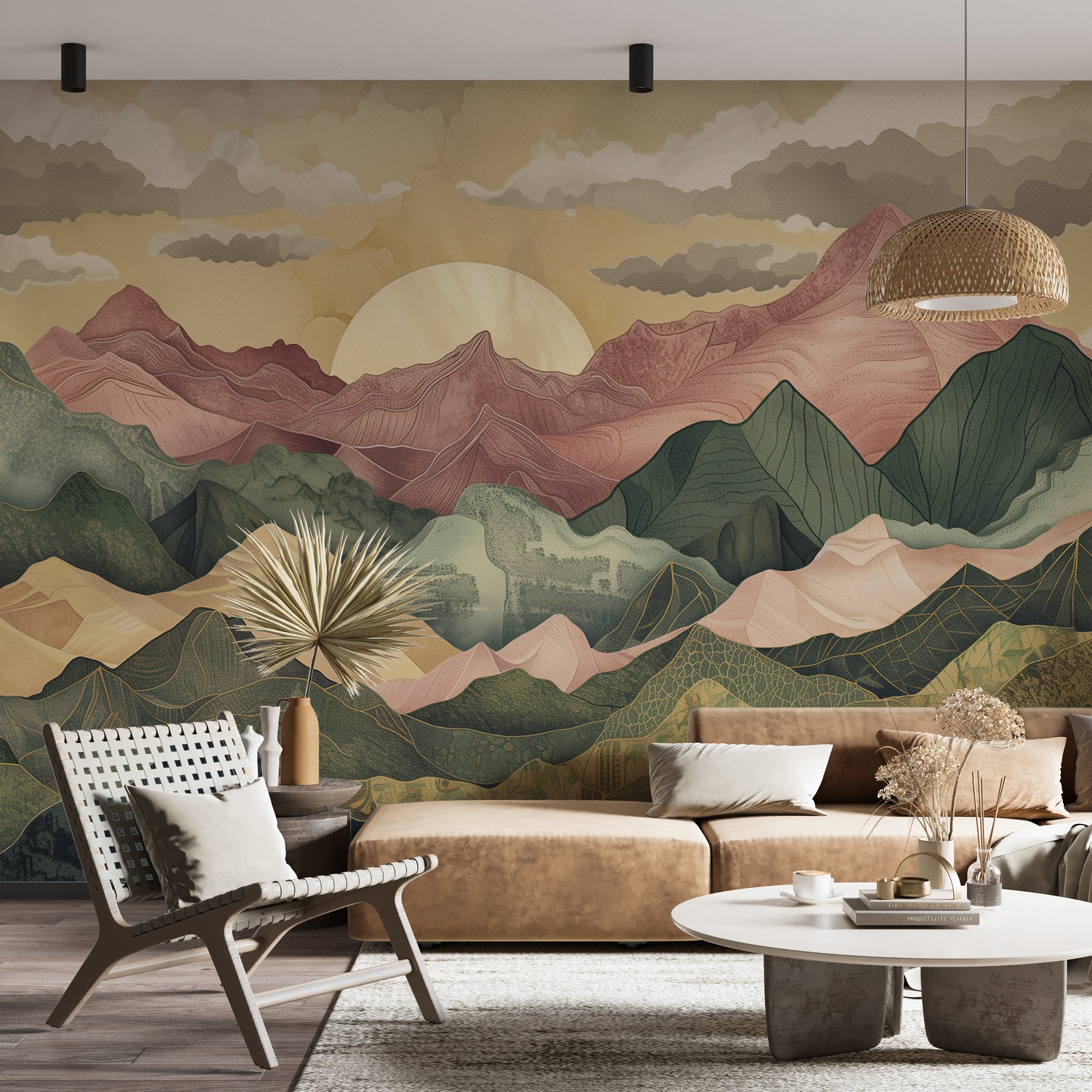 Colorful Mountains Mural - Peel and Stick Abstract Mountain Wallpaper