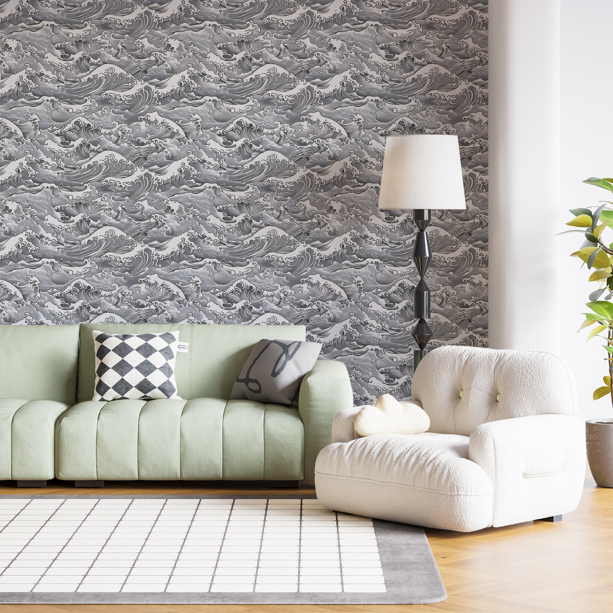 Grey Ocean Waves Wallpaper - Nautical Grey Wallpaper