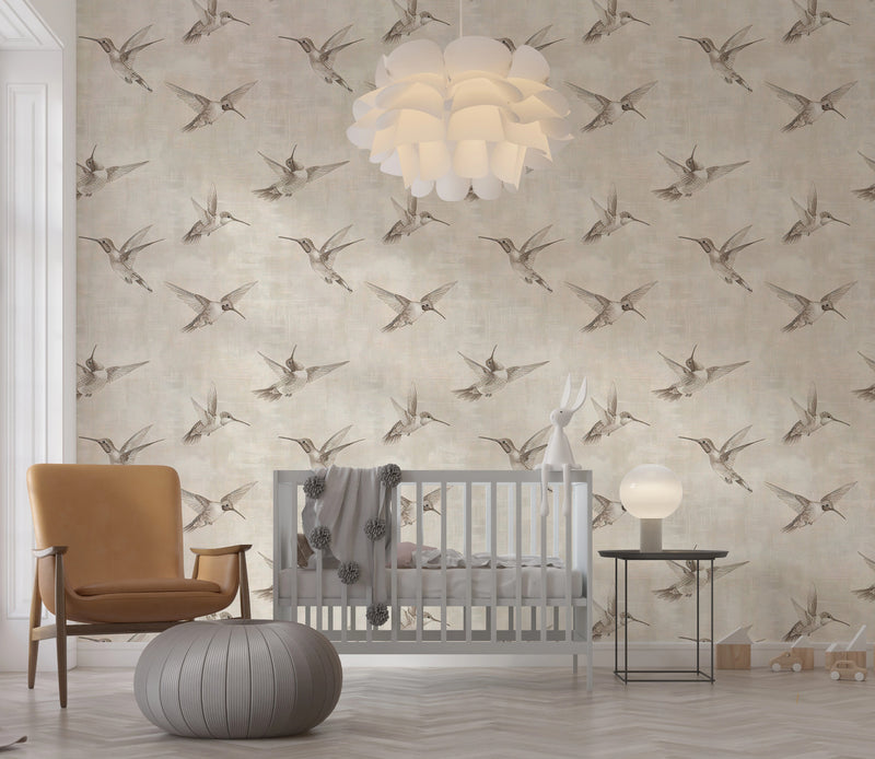 Minimalist Birds Wallpaper - Beige Contemporary Wallpaper
