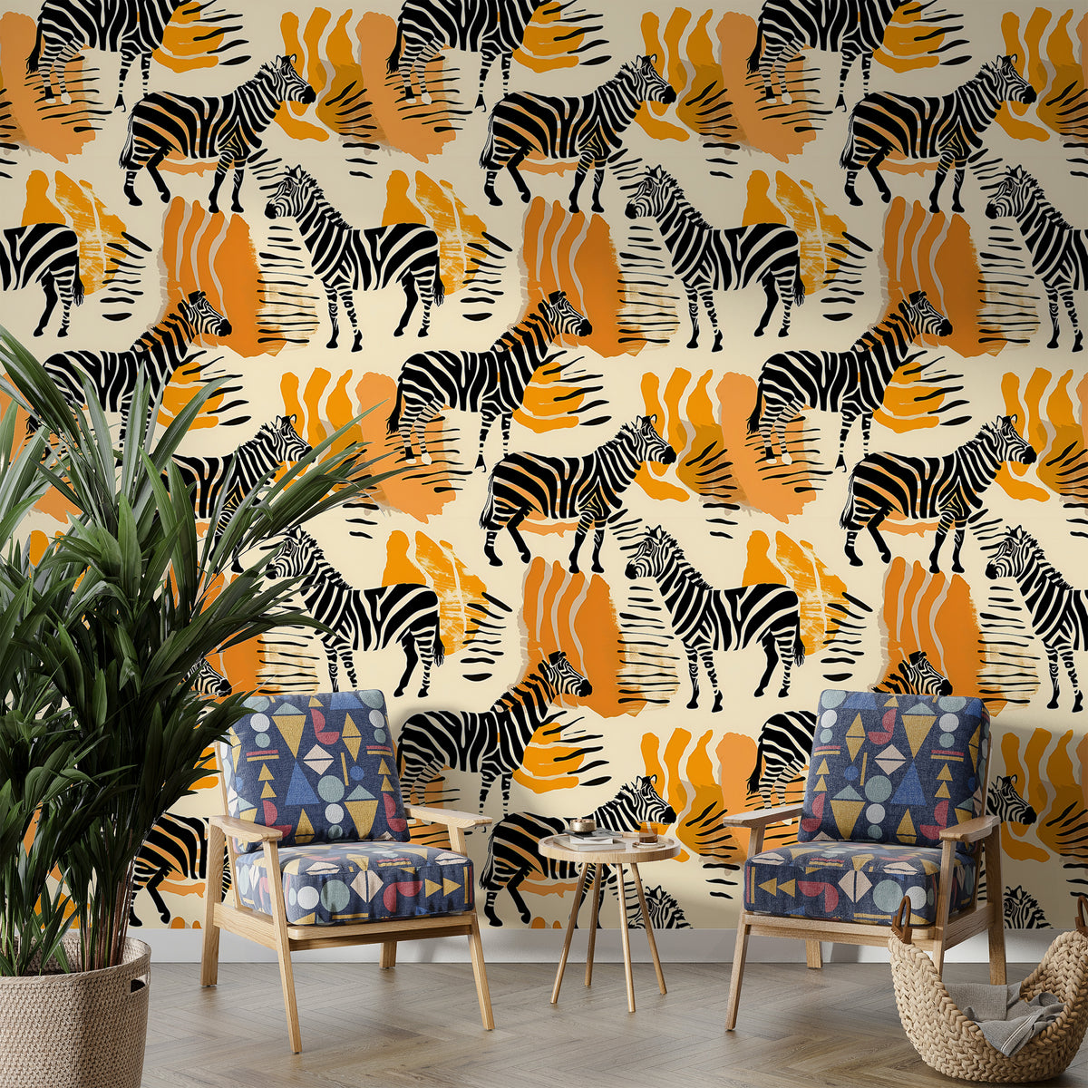 Zebra Print Wallpaper - Peel and Stick Orange Safari Wallpaper