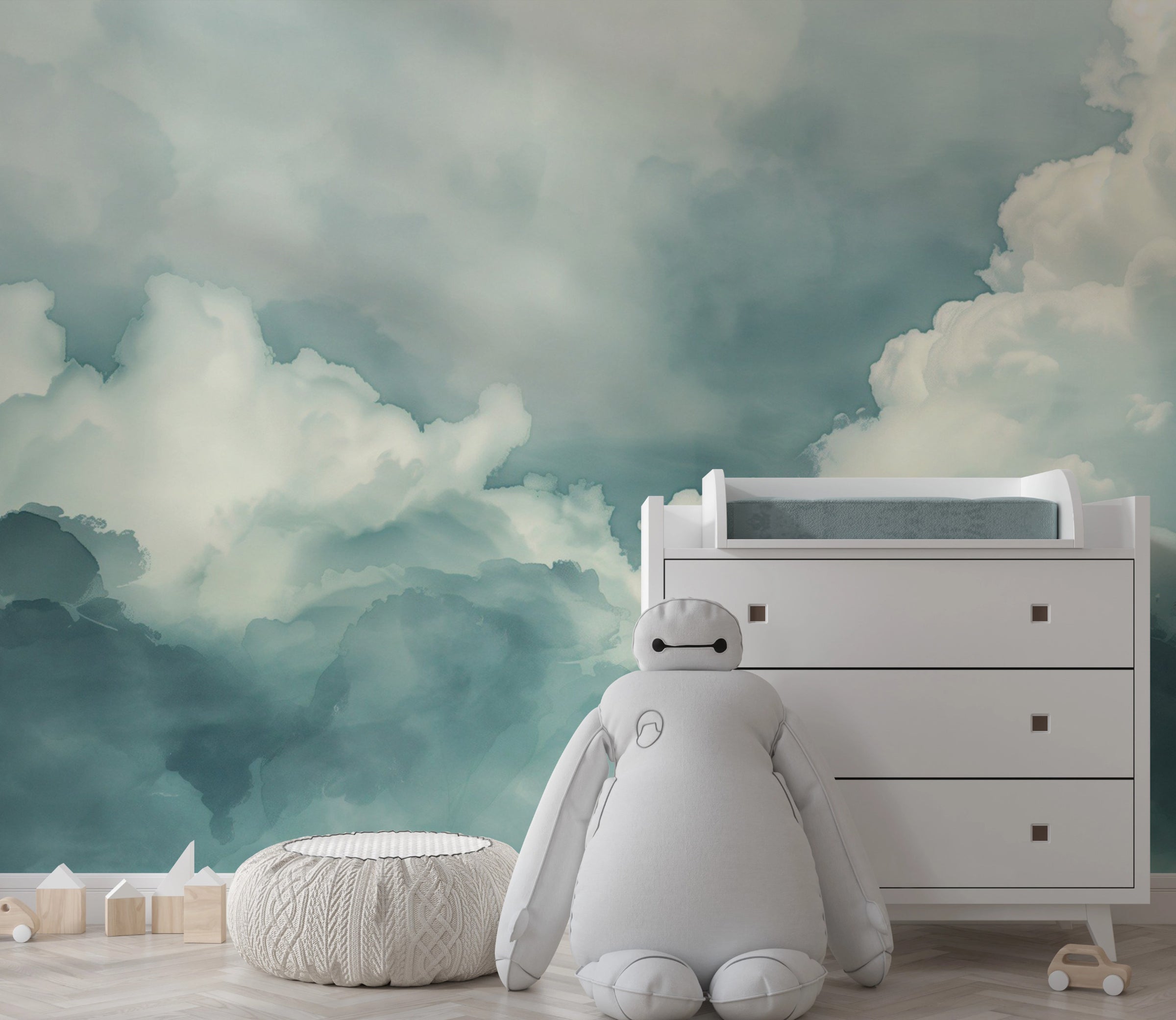 Soft Pastel Color Clouds Wall Mural - Blue and White Clouds Wallpaper