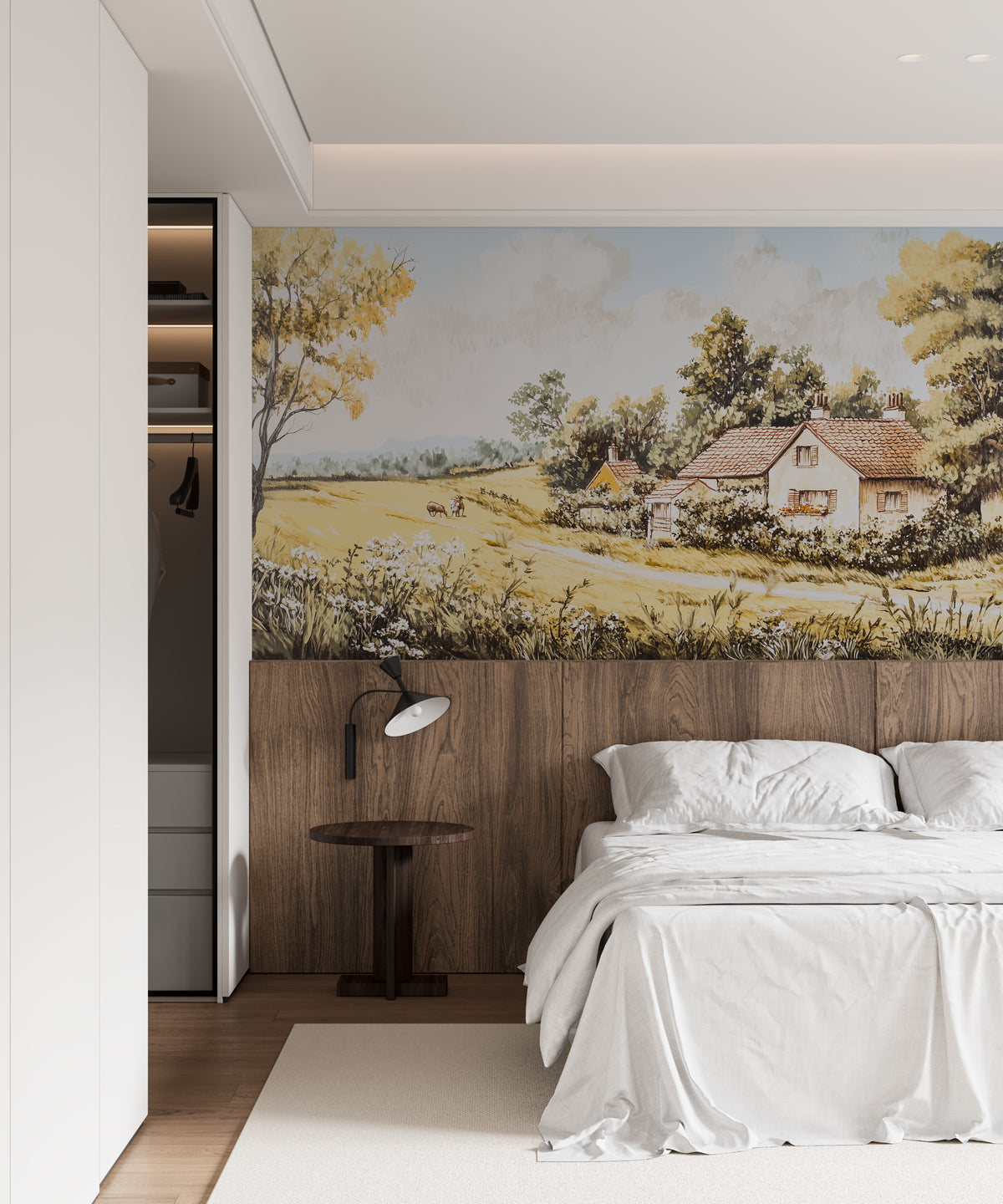 French Countryside Oil Painting Wall Mural - Scenic House and Trees