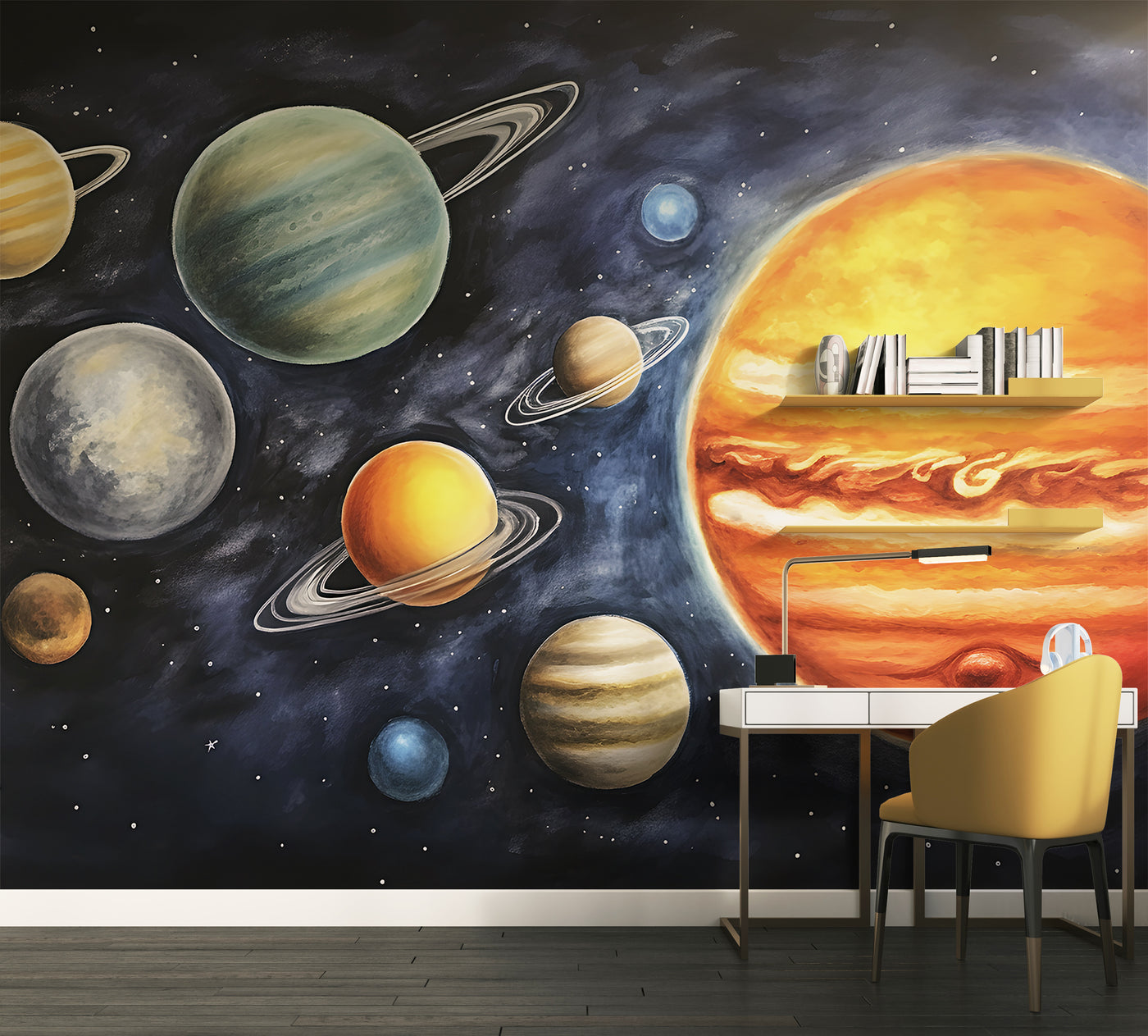 Solar System Mural - Watercolor Planets Wallpaper
