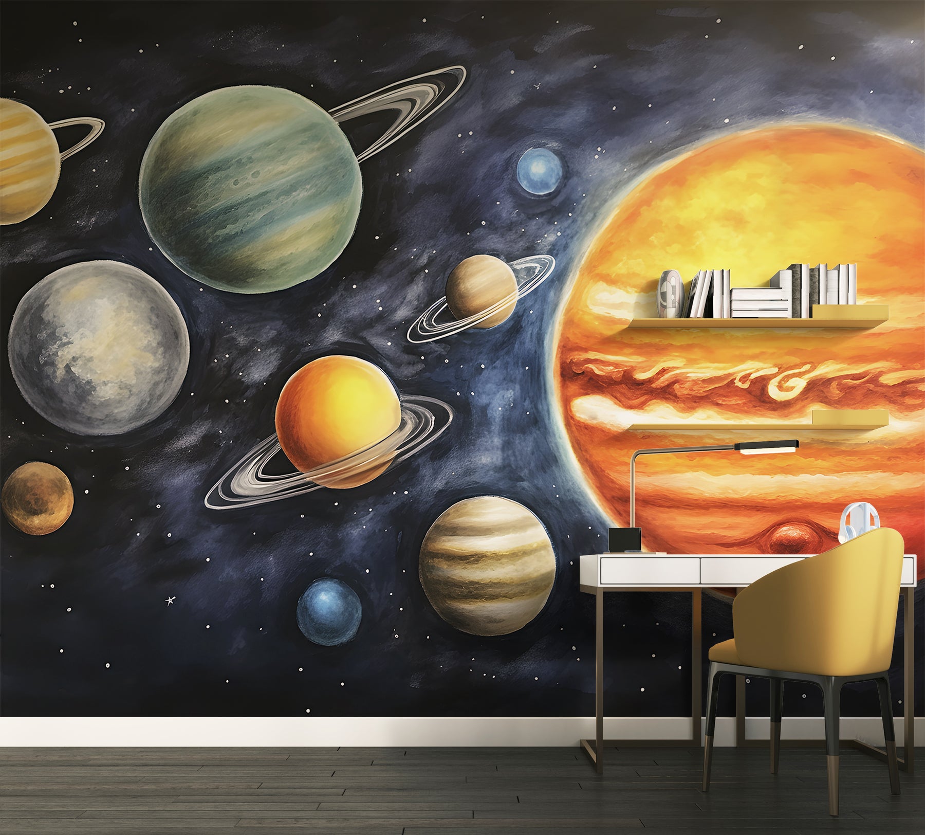 Solar System Mural - Watercolor Planets Wallpaper