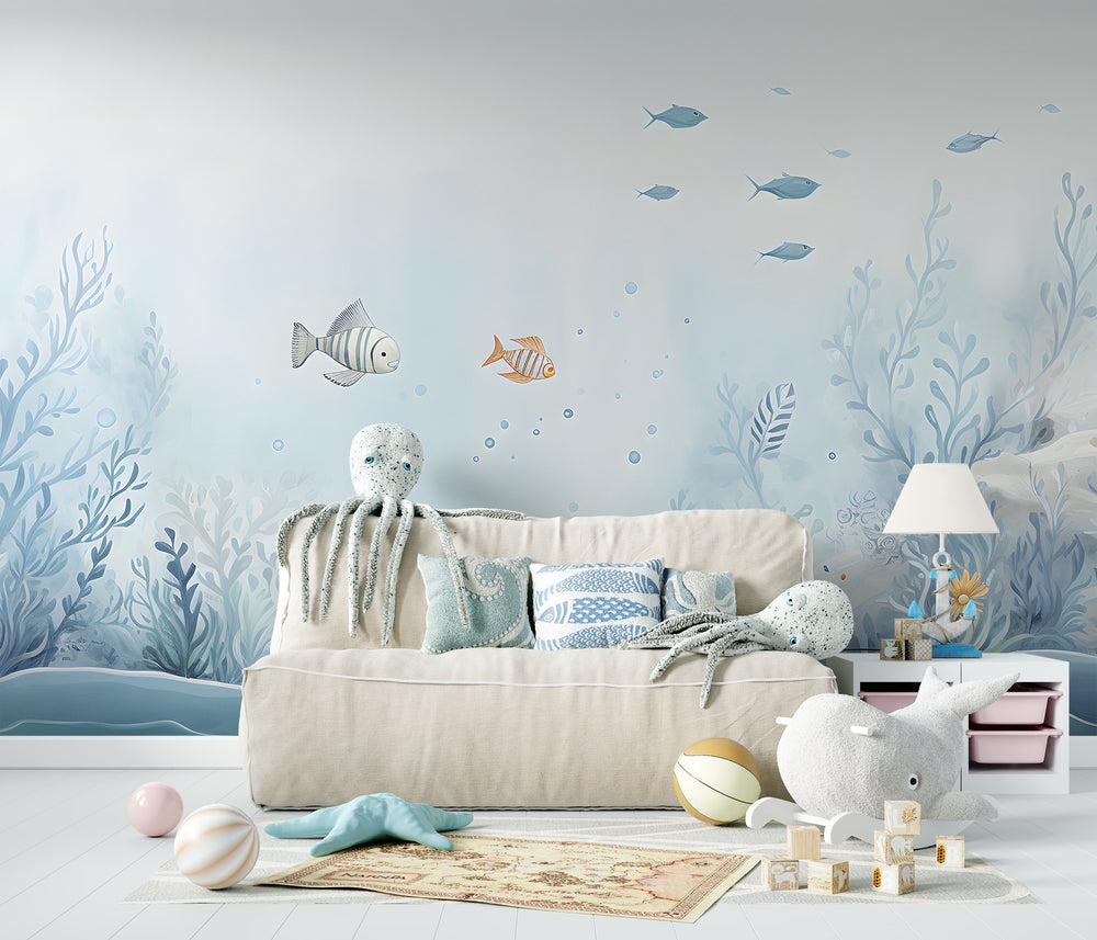 Under the Ocean Mural - Watercolor Underwater Wallpaper