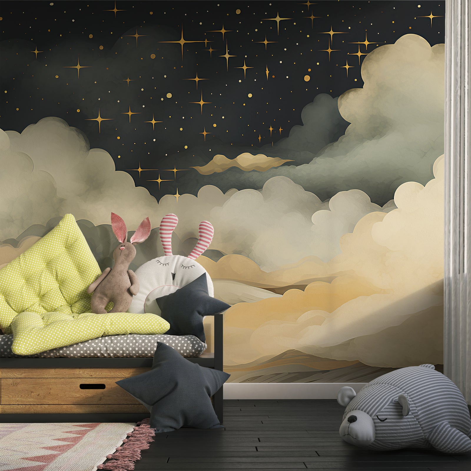 Starry Night Kids Mural - Watercolor Sky Wallpaper