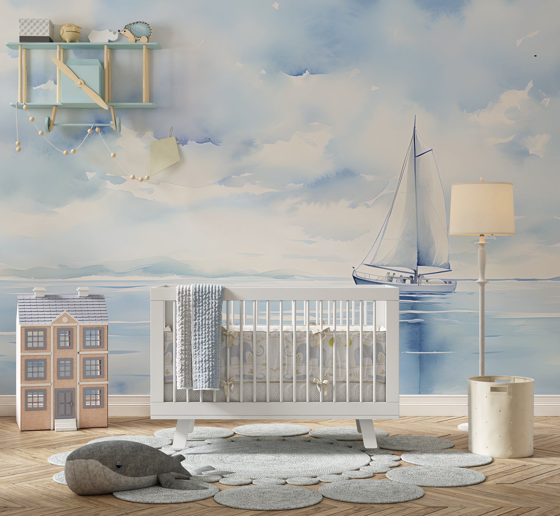 Sailboat Mural - Watercolor Ocean Mural