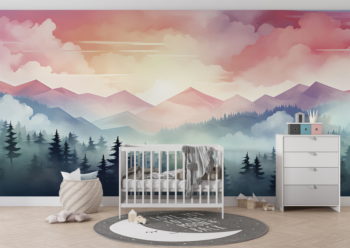 Mountain Landscape Mural - Sunset Over the Mountains Mural