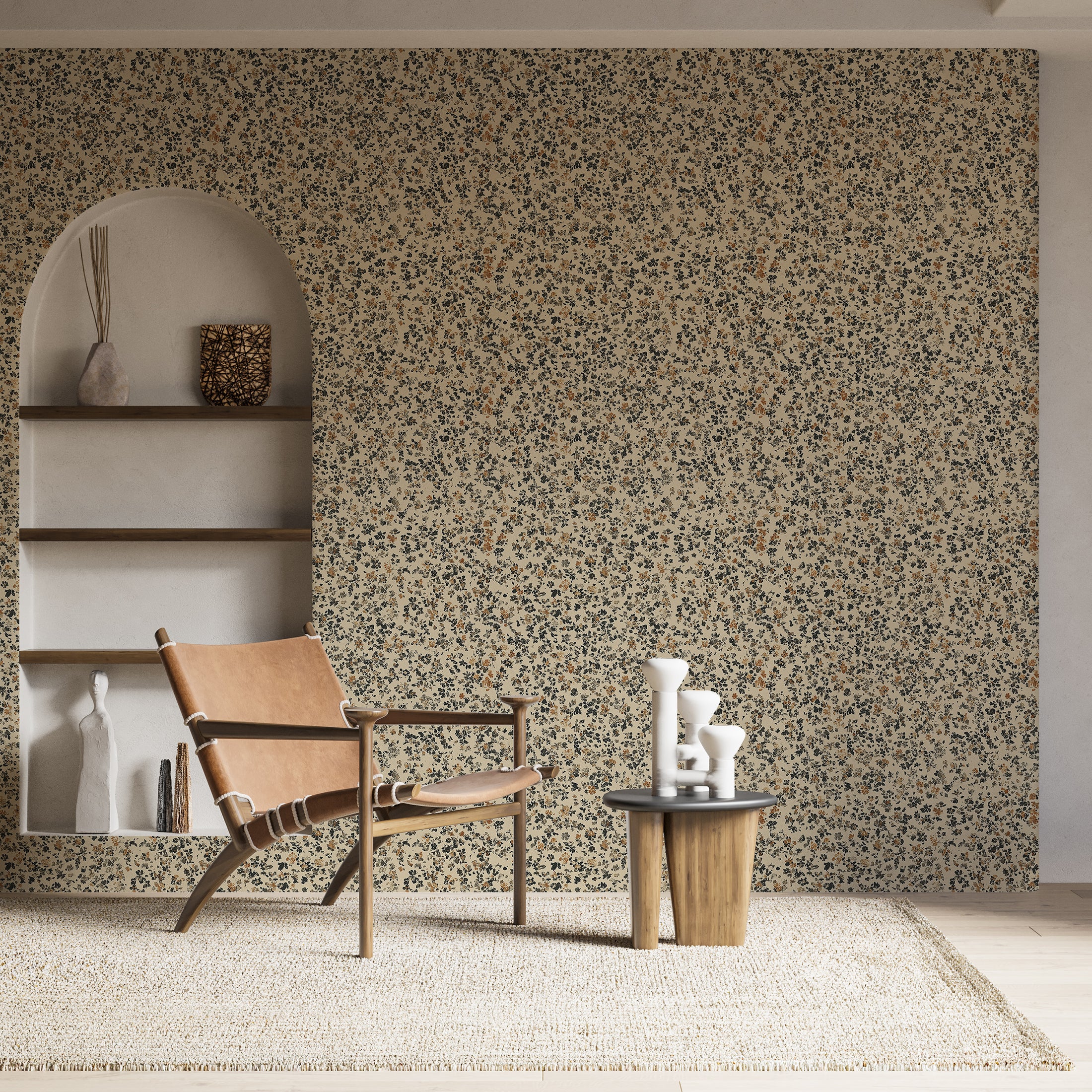 Small Flowers Pattern Wallpaper - Beige Floral Wall Decor