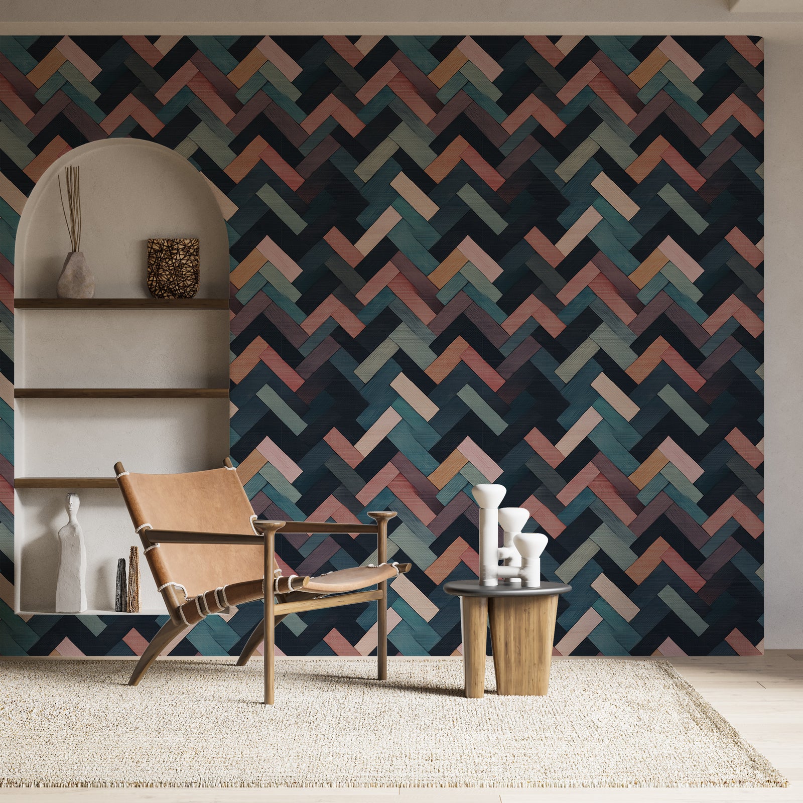 Colorful Herringbone Wallpaper - Modern Accent Geometric Wallpaper
