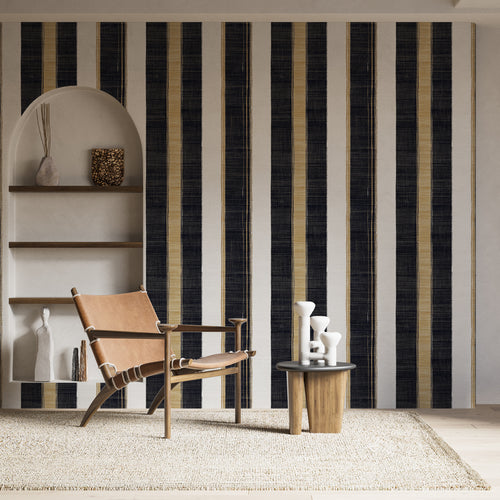 Timeless Luxury Striped Wallpaper - White Blue and Gold Wall Decor
