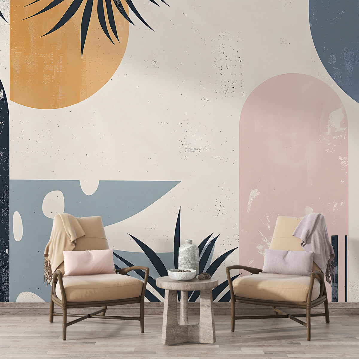 Abstract Shapes Wall Mural - Pastel Colors Geometric Wallpaper