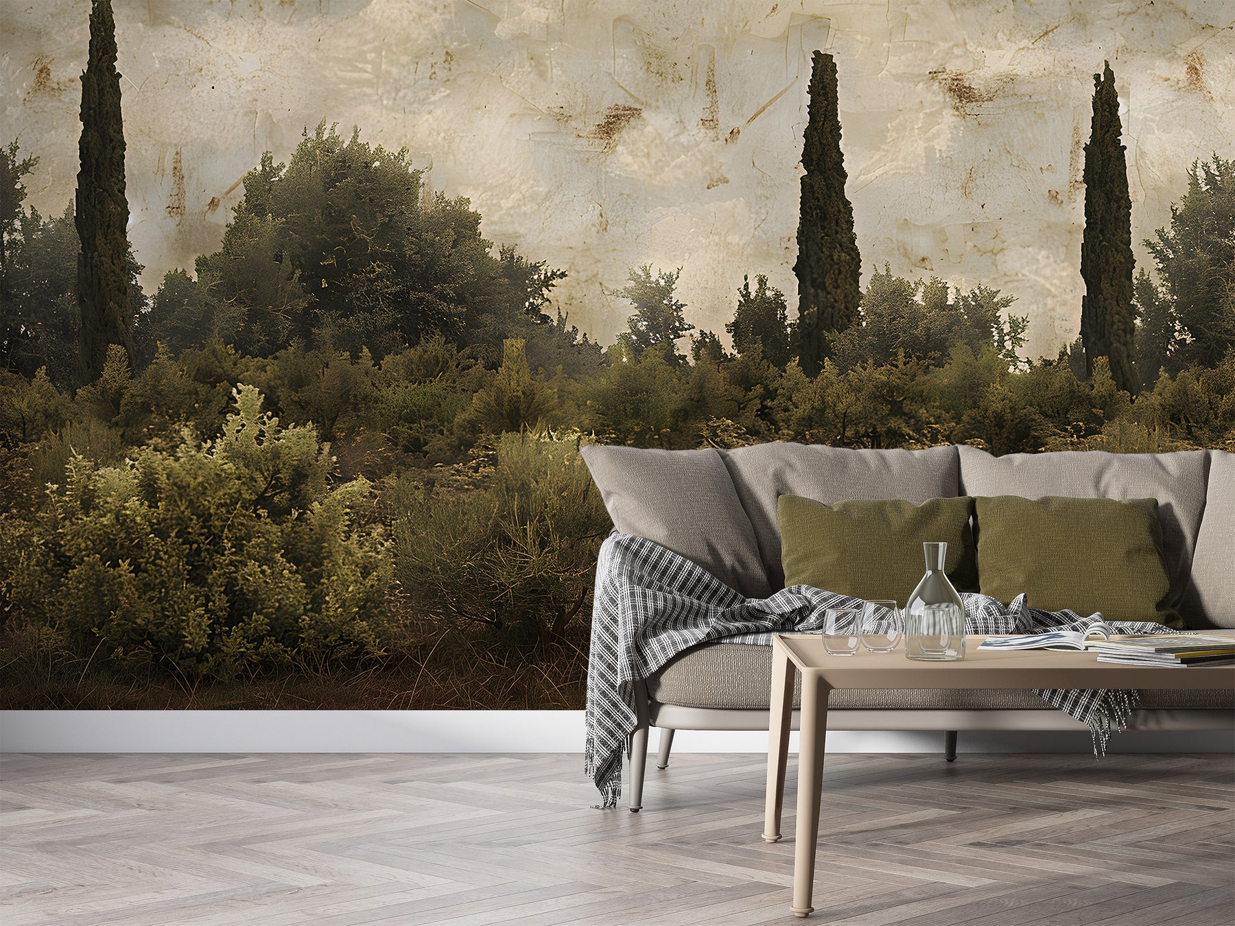 Vintage Botanical Wallpaper - Bushes and Trees Classic Wall Decor