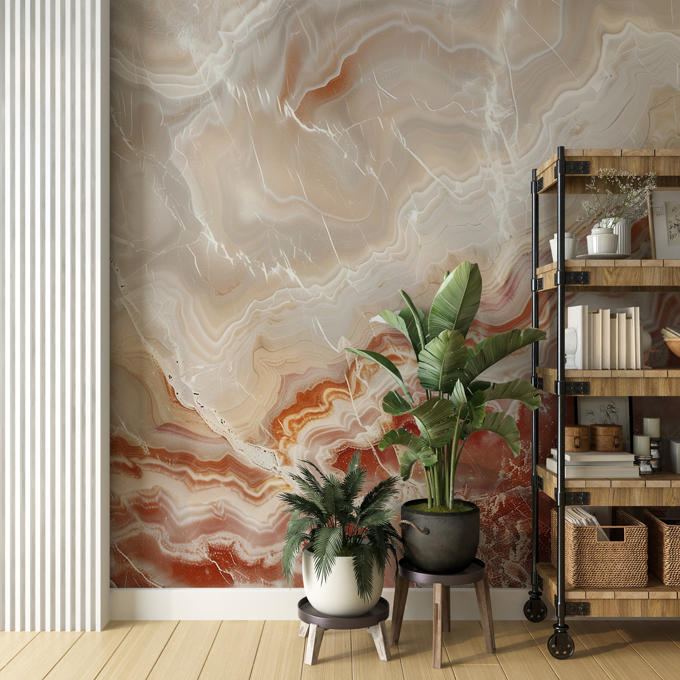 Peach Marble Wallpaper - Beige and Orange Marble Mural