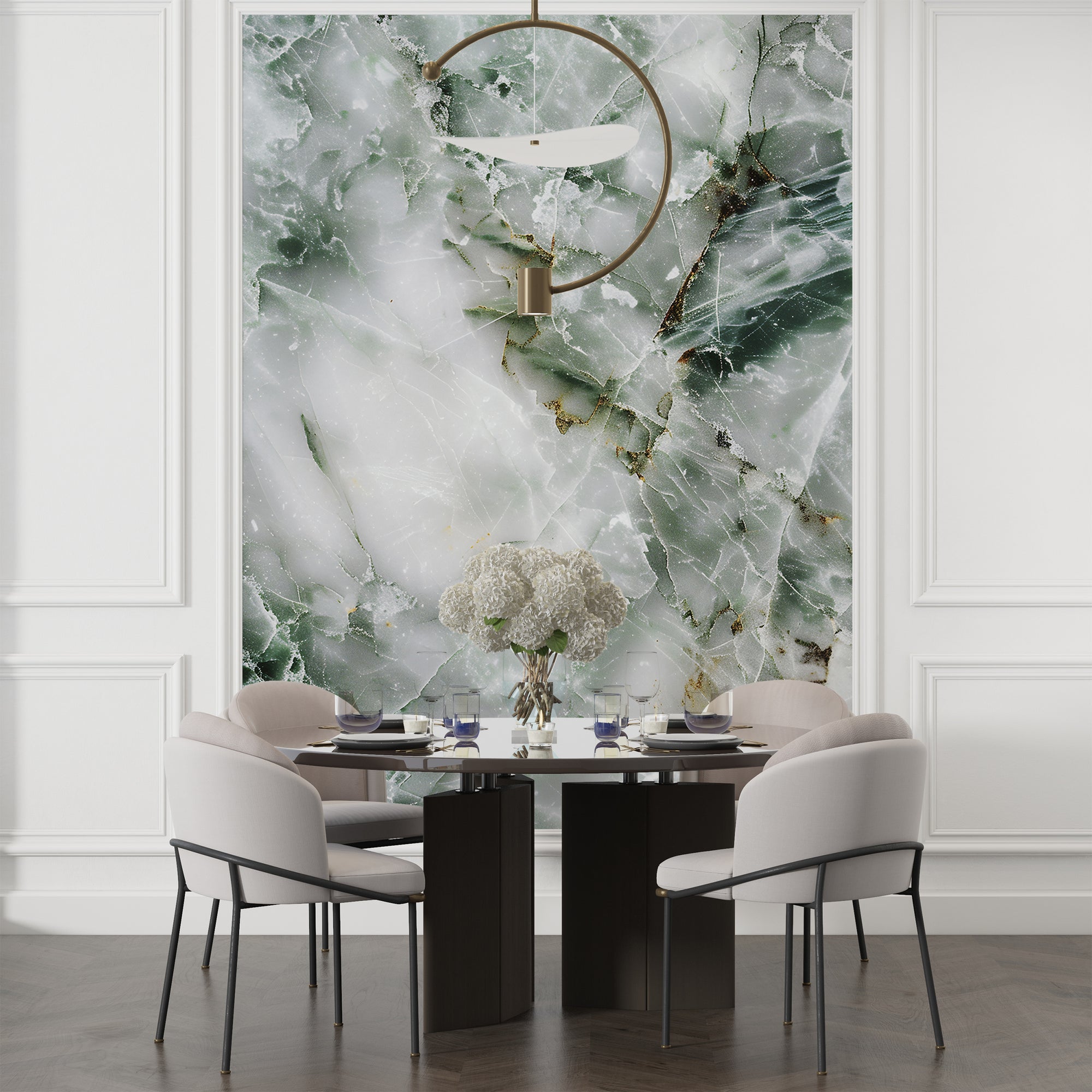 While and Green Marble Mural - Natural Marble Wallpaper
