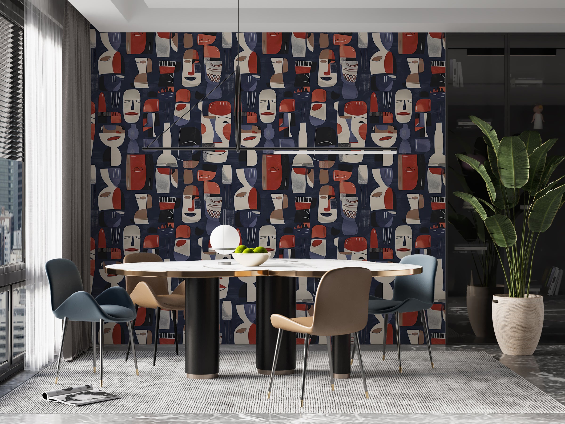 Abstract Faces & Shapes Wallpaper - Bold Geometric Art Deco Wallpaper