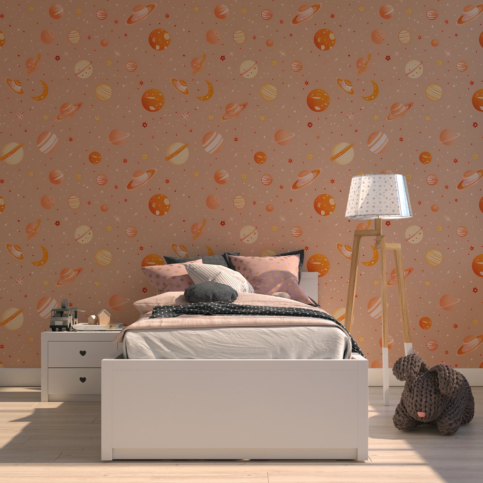 Peach Color Celestial Wallpaper - Peel and Stick Removable Nursery Art