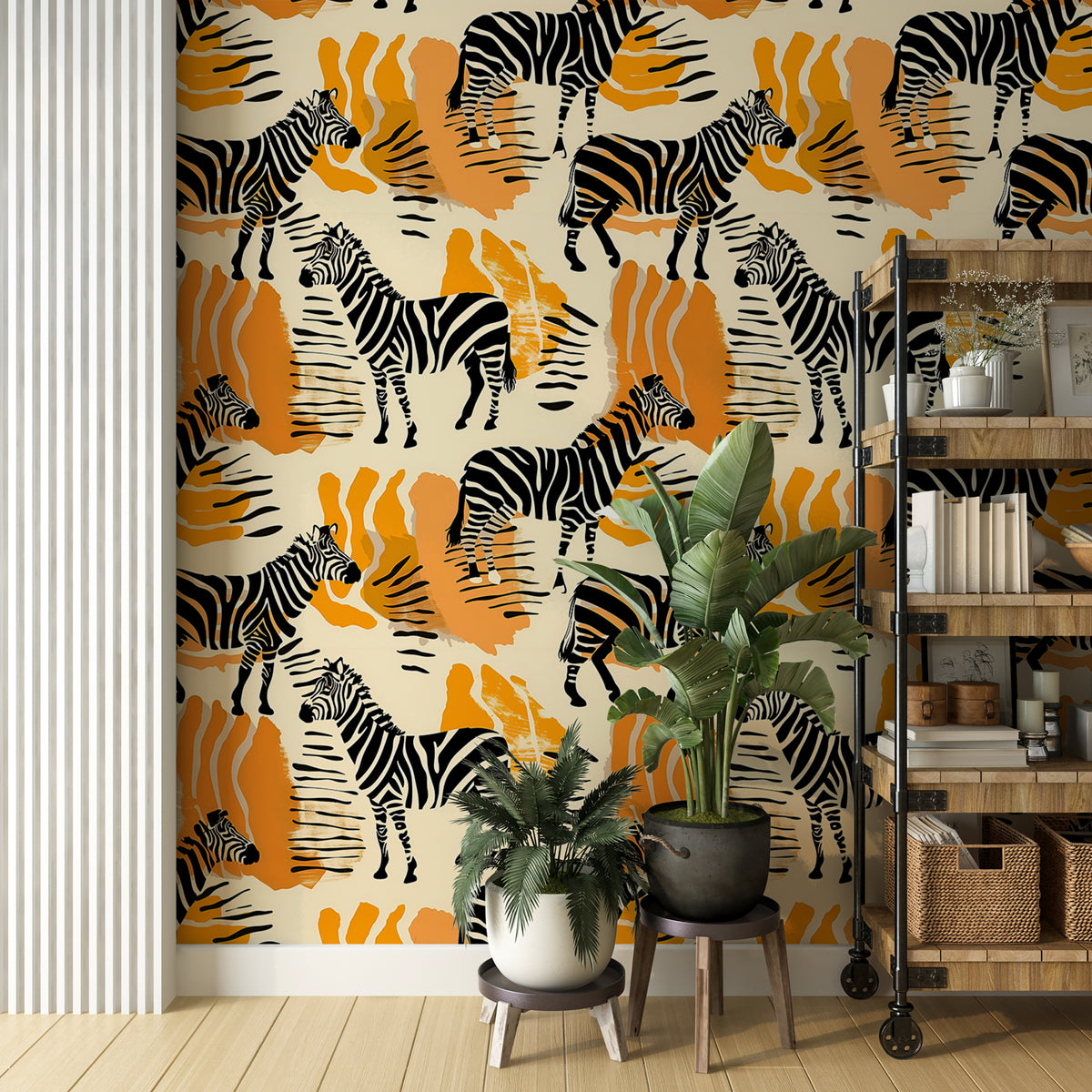 Zebra Print Wallpaper - Peel and Stick Orange Safari Wallpaper