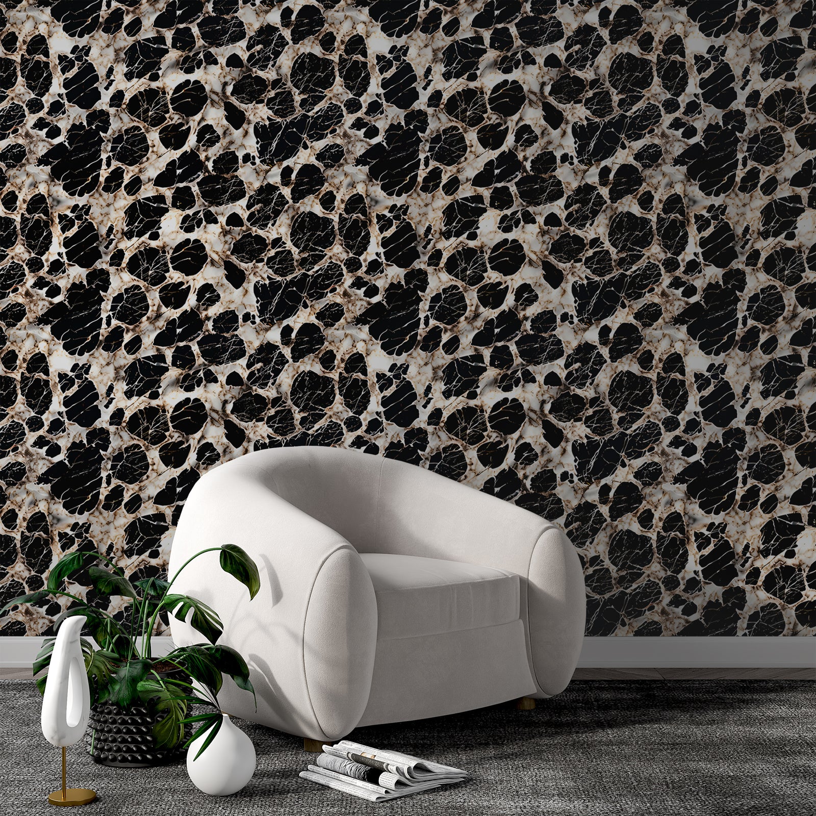 Black and White Marble Wallpaper - Leopard Print Luxury Marble Art