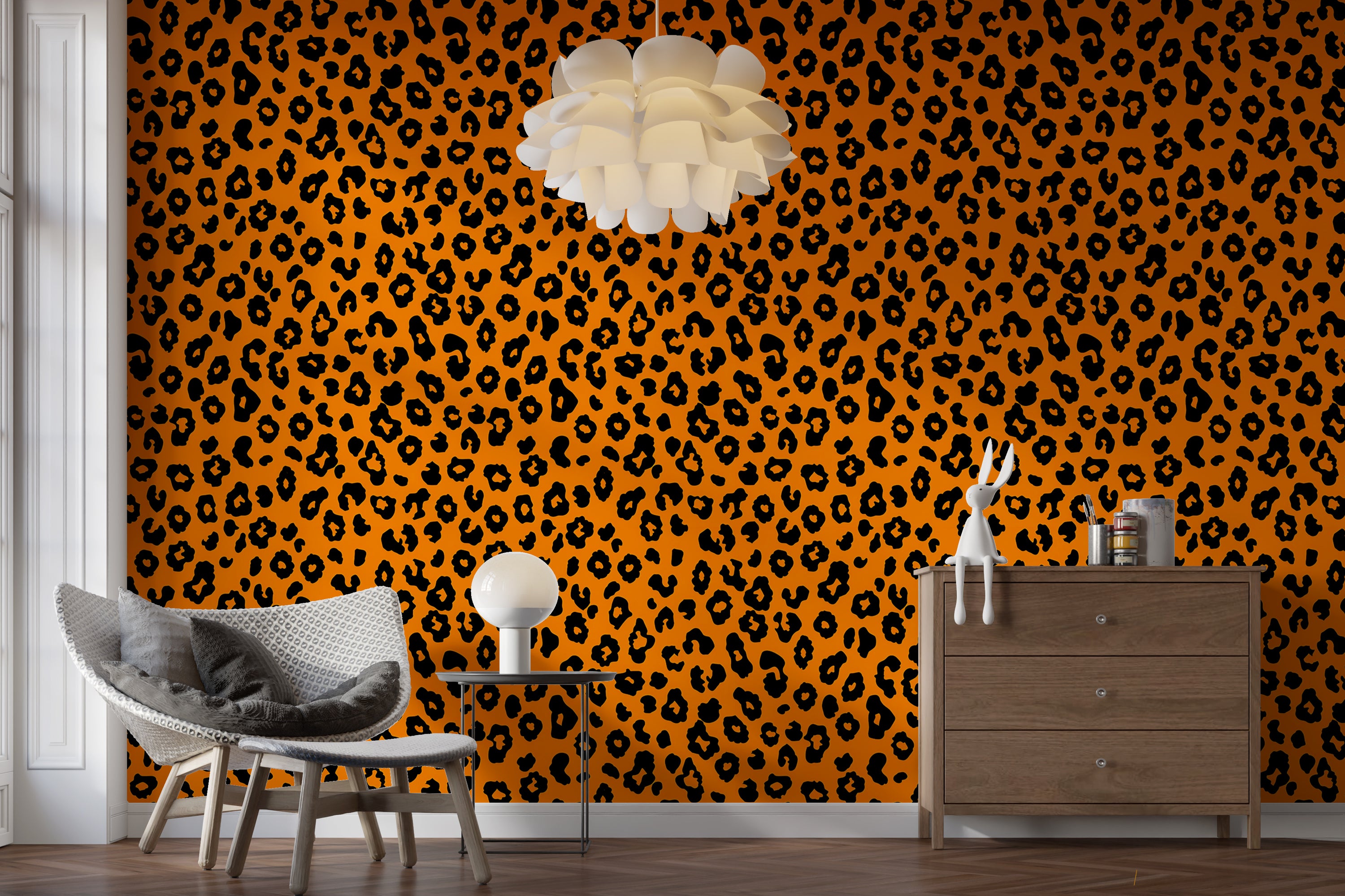 Bright Orange Leopard Print Wallpaper - Colorful Animal Pattern Decor