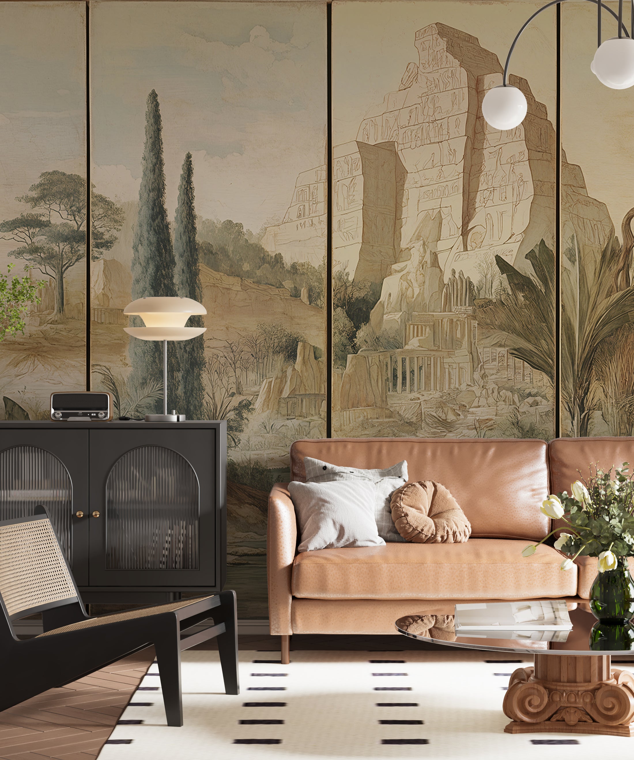 Vintage Landscape in Old Panels Style Mural - Old Greek Ruins Scenic