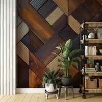 Dark Wooden Style Panels Wall Mural - Wood Shapes Wallpaper