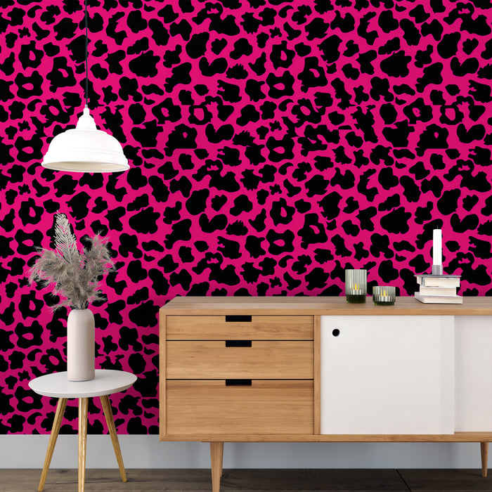 Neon Pink Leopard Print Wallpaper - Abstract Animal Skin Pattern Decor