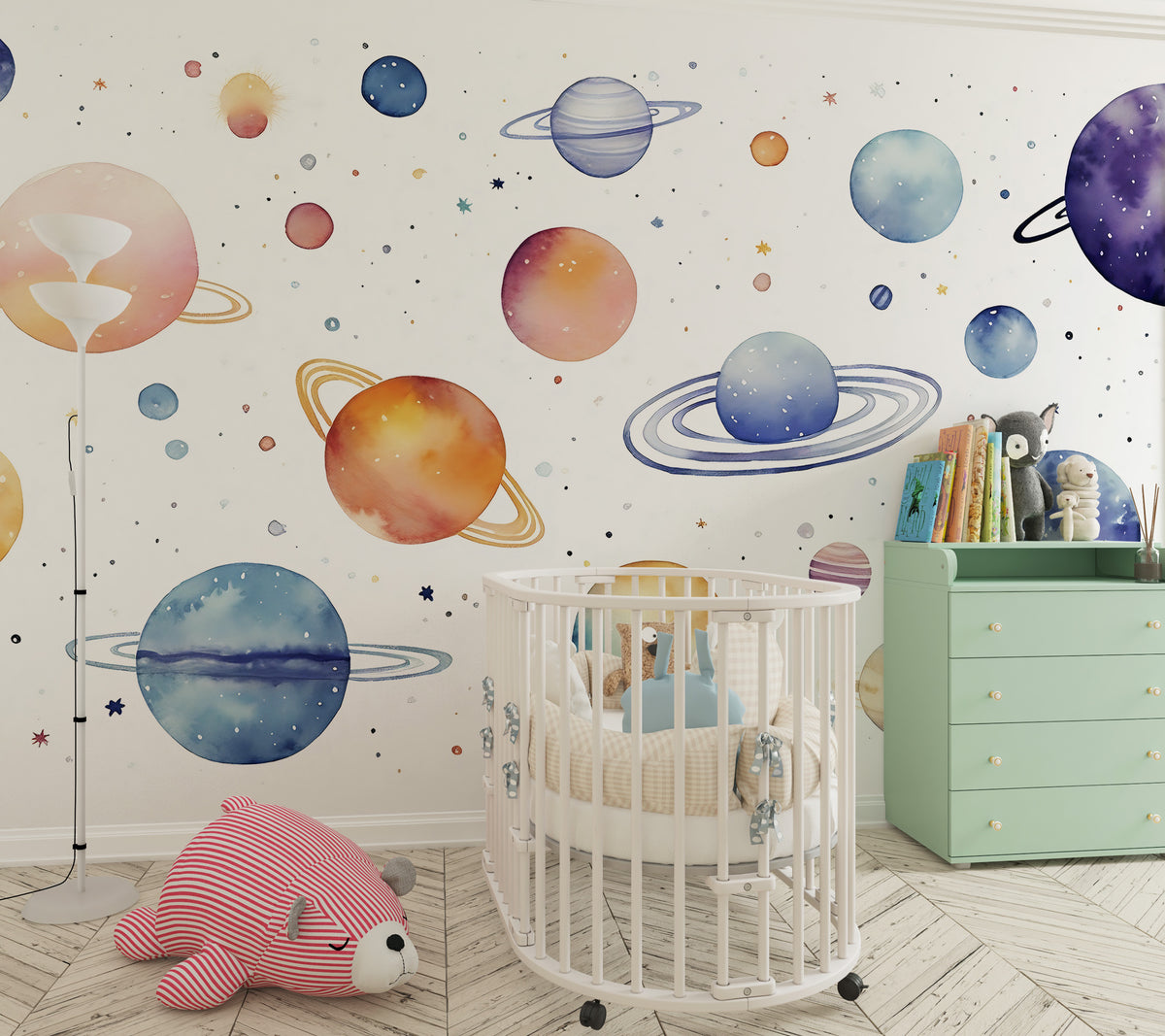 Watercolor Space Mural - Nursery Peel and Stick Planets - Solar System