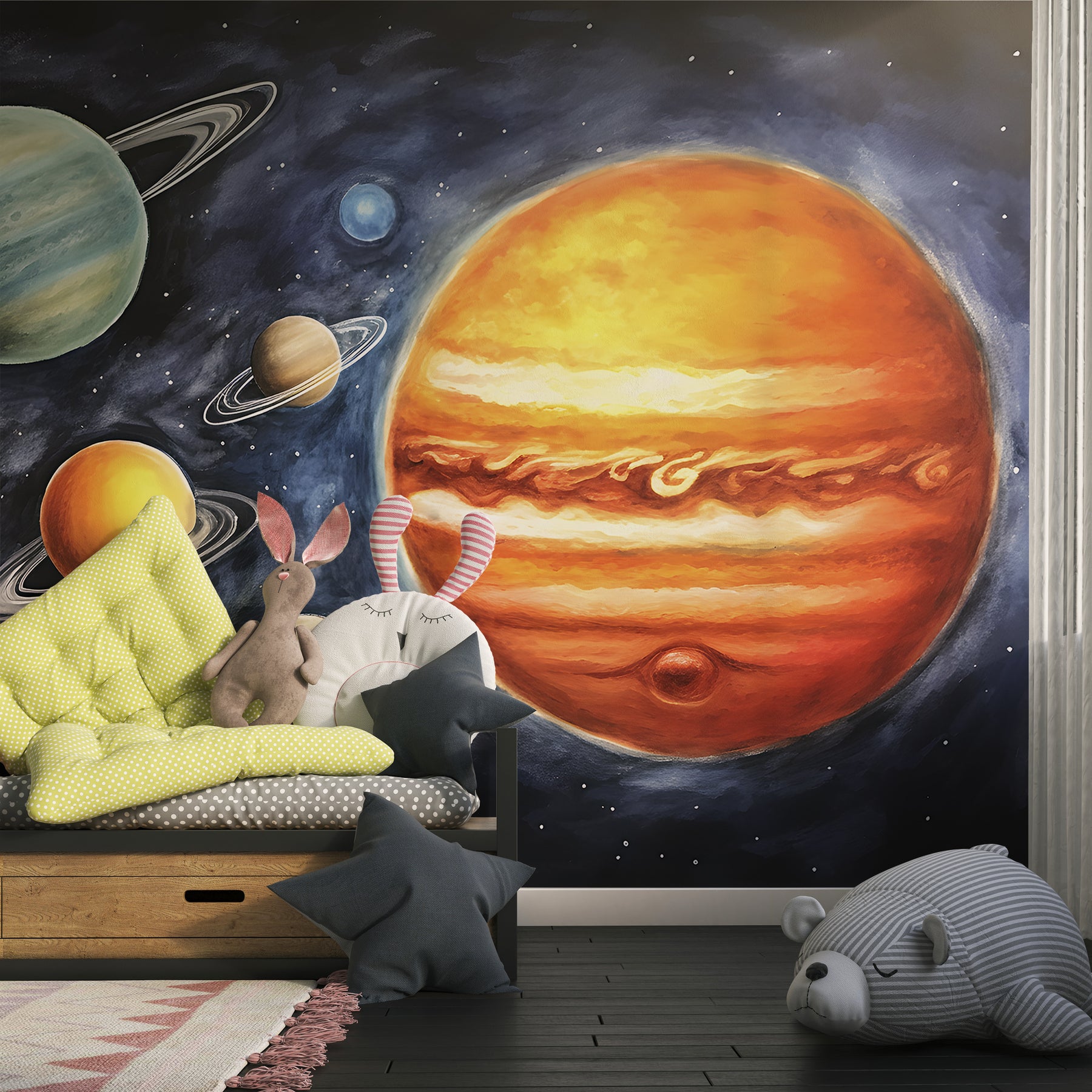 Solar System Mural - Watercolor Planets Wallpaper