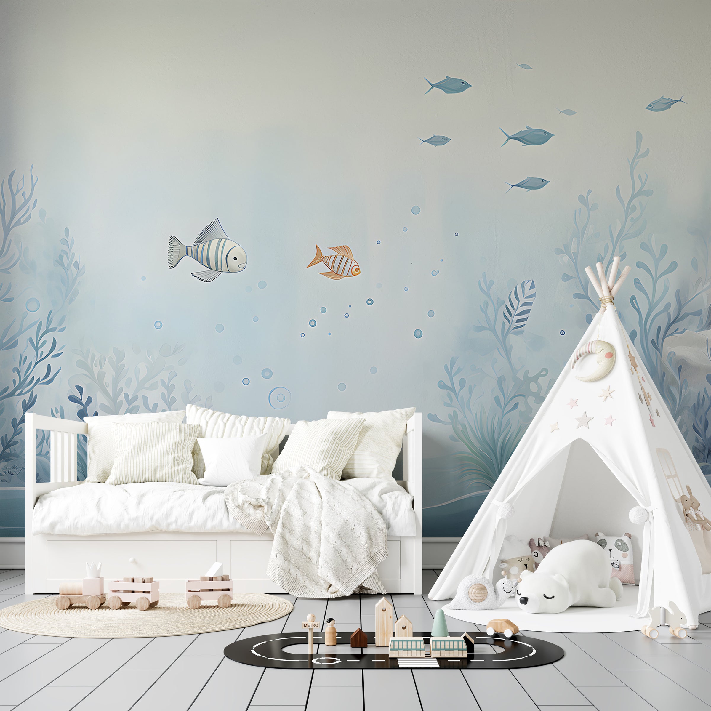 Under the Ocean Mural - Watercolor Underwater Wallpaper