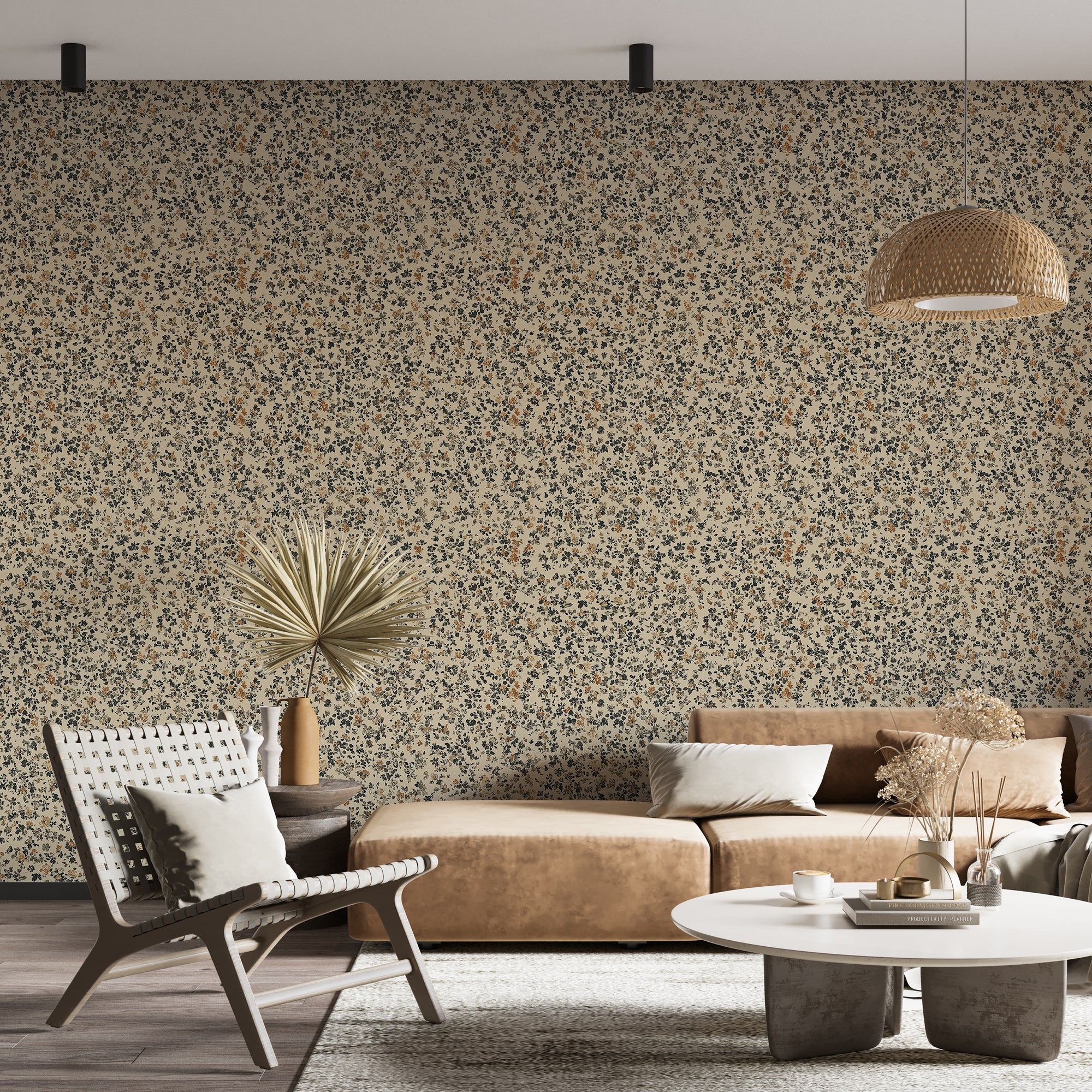 Small Flowers Pattern Wallpaper - Beige Floral Wall Decor